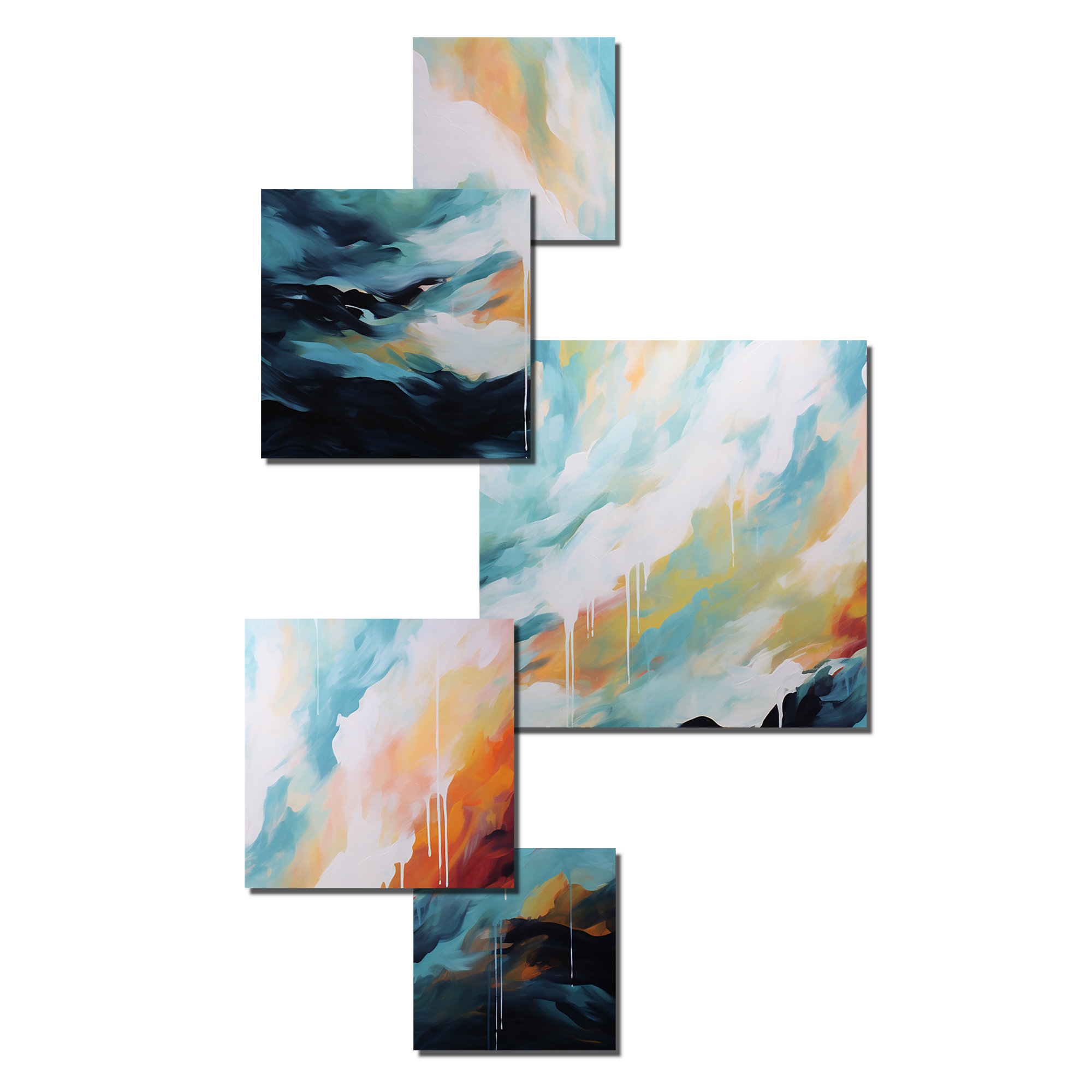 Ivy Bronx Azure Blue White Fusion - Abstract Square Wall Art Set Of 5 ...
