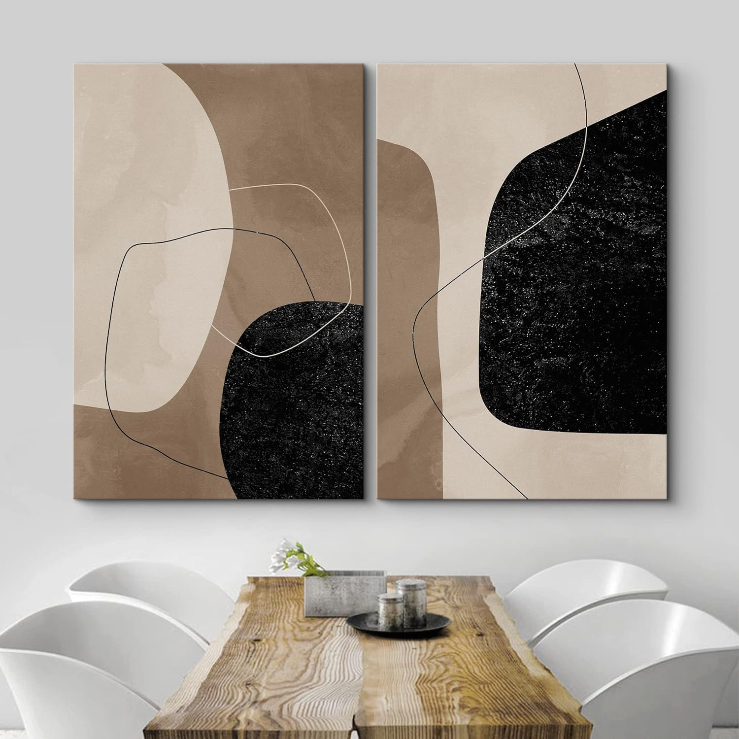IDEA4WALL Mid Century Shape Brown Faded Black Abstract Modern Pictures ...