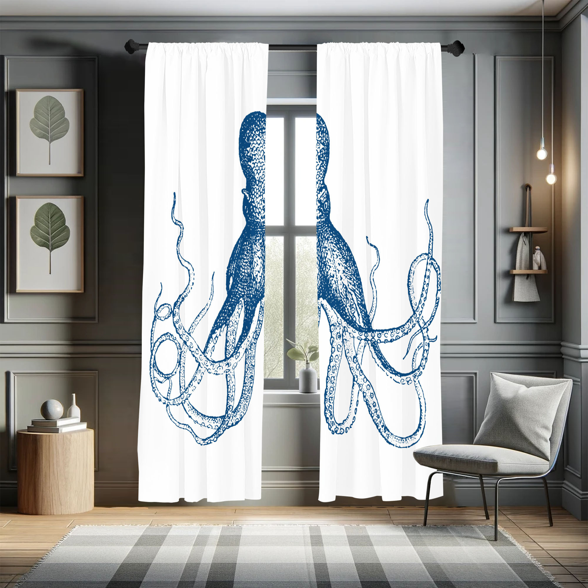 Ebern Designs Octopus Curtains, Marine Animal Tentacles Art, Pair of 28 ...
