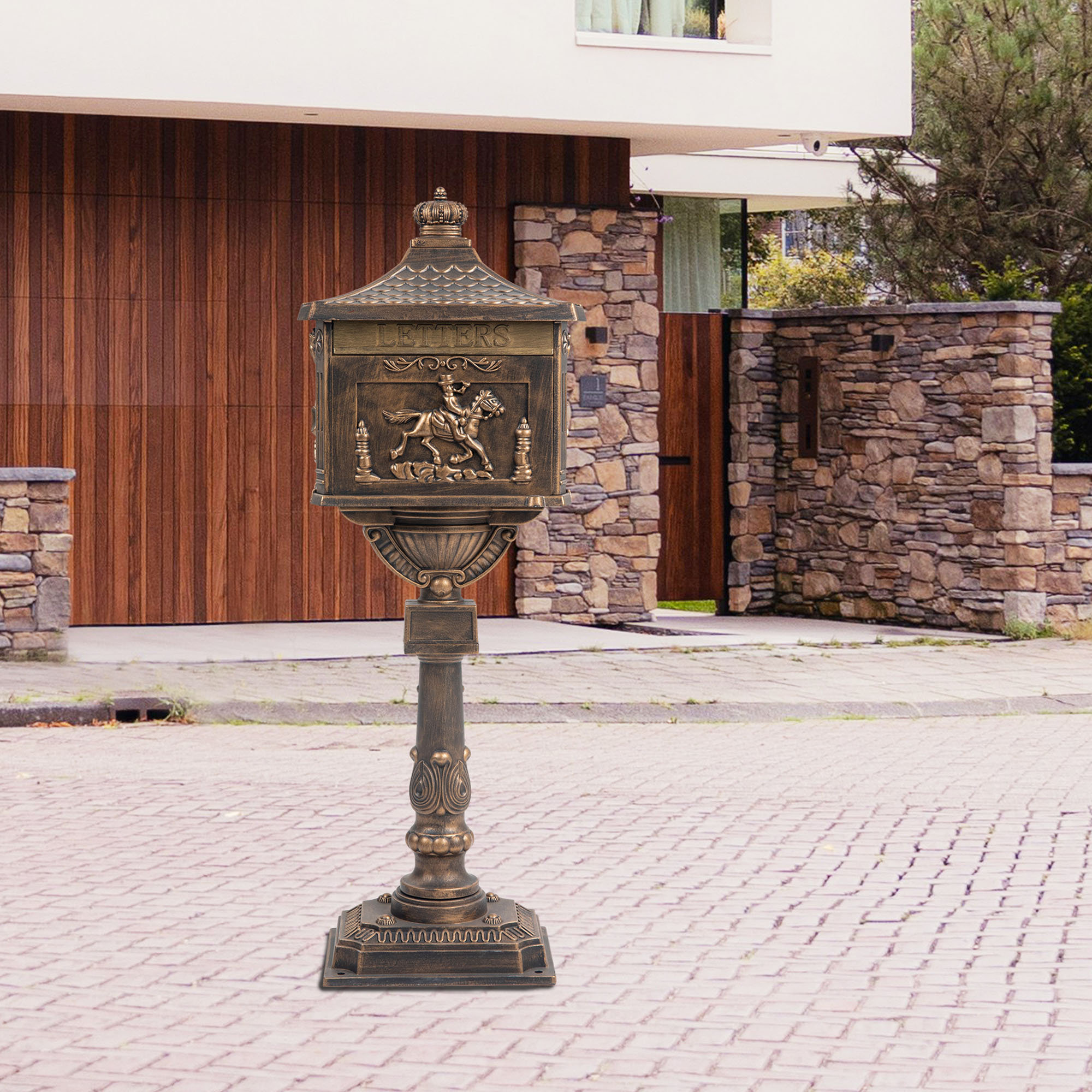 Angel Sar 46" Cast Aluminum Post Mount Mailbox for Outside, Traditional ...