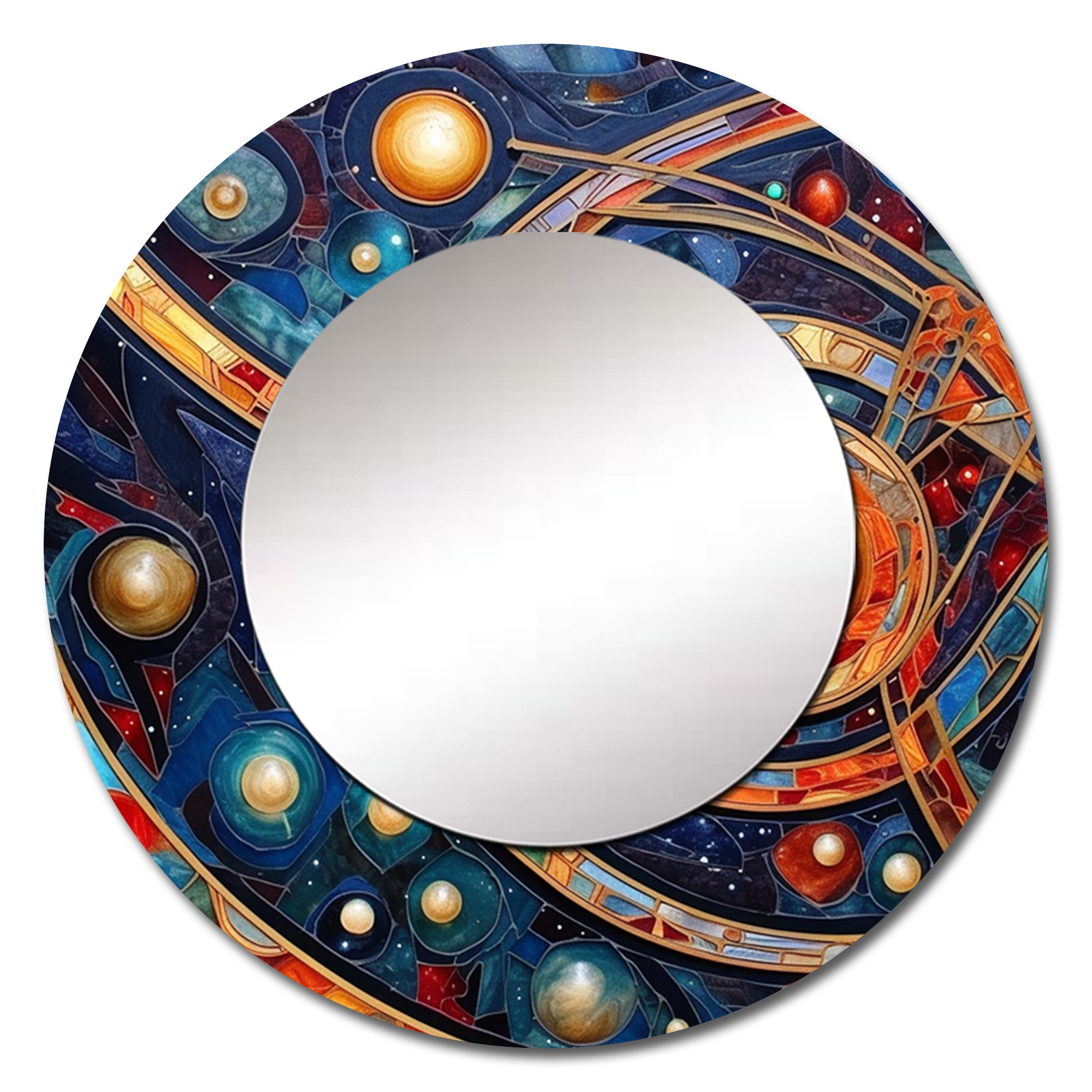 Design Art Orange Blue Galactic Universe I - Comets Round Mirror 36 ...