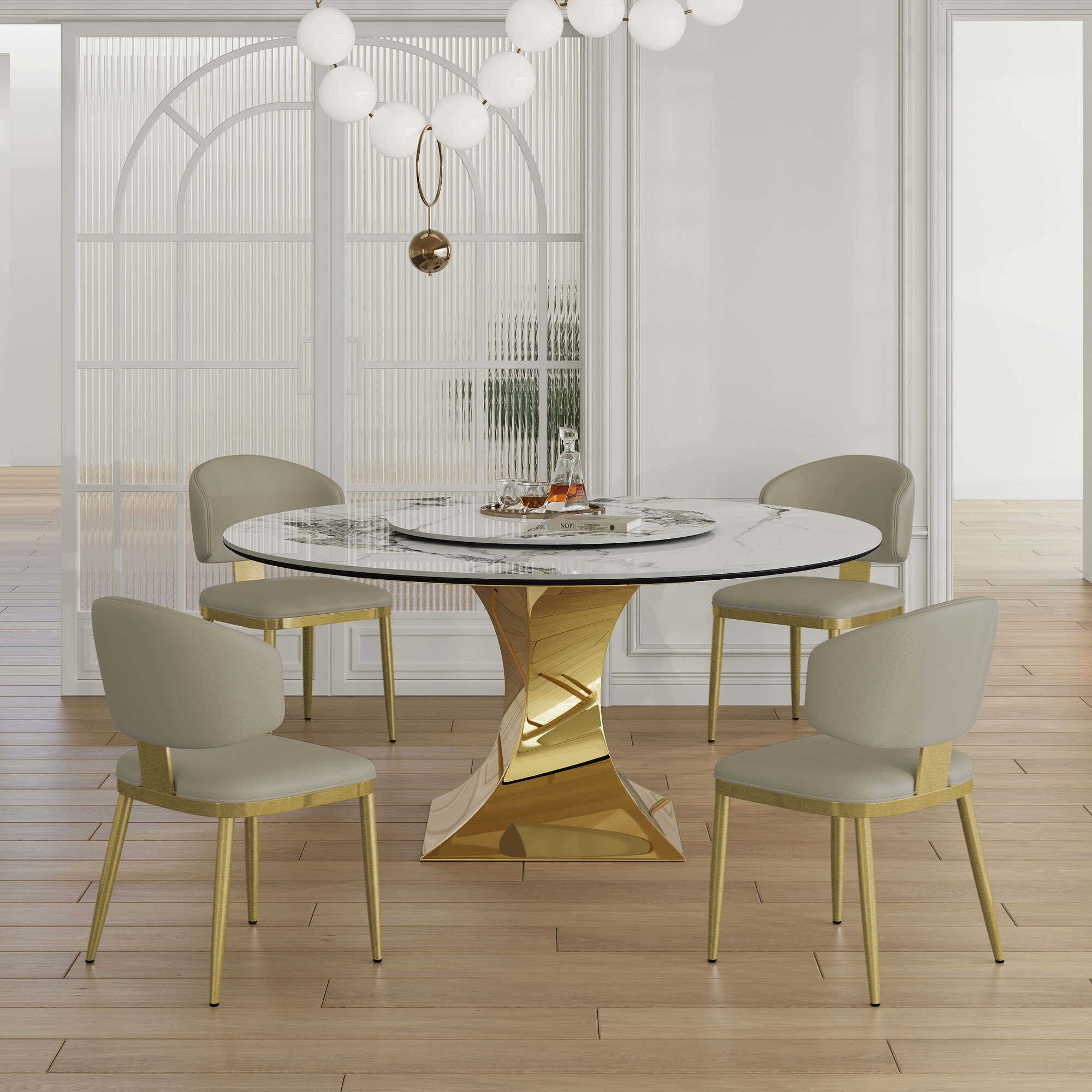 Everly Quinn 59" Round Sintered Stone Dining Table Set | Wayfair