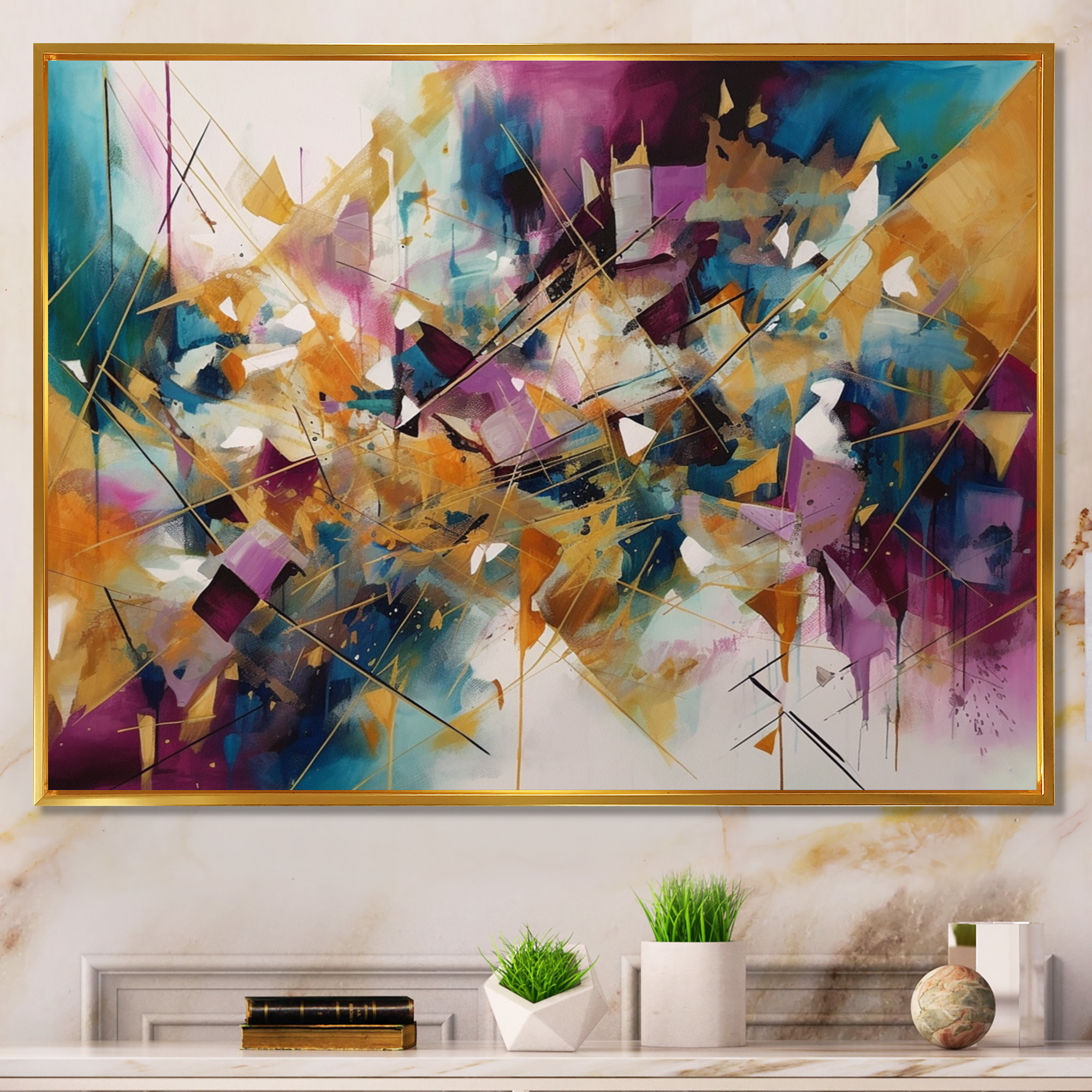 Mercer41 Golden Explosion Triangles I - Modern Geometric Wall Art ...