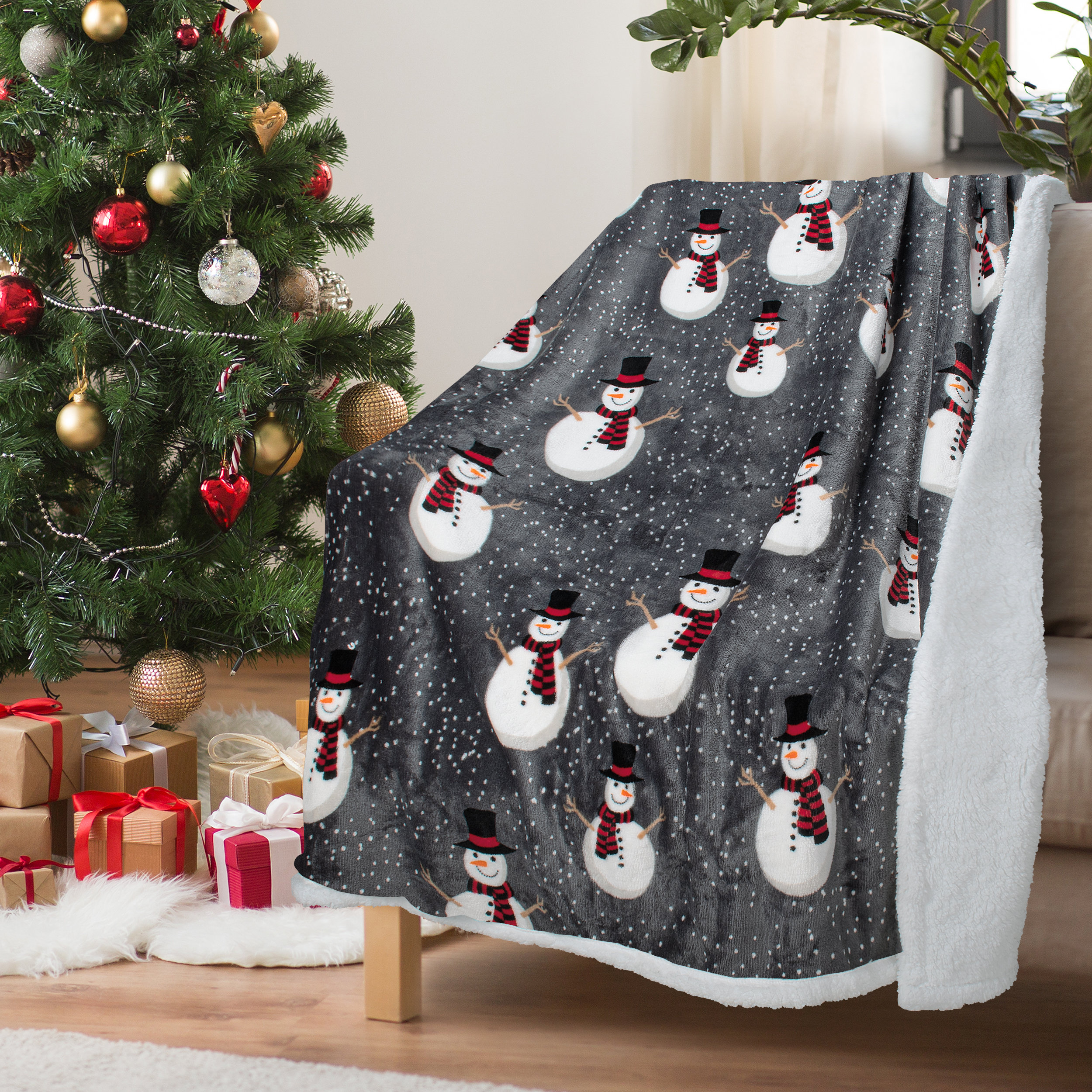 Catalonia Christmas Sherpa Fleece Throw Blanket, Soft Warm Snowman Bed ...