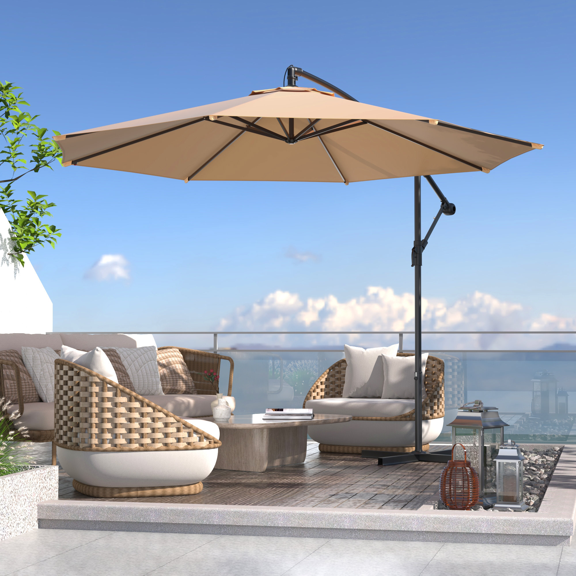 EROMMY 10ft Outdoor Cantilever Umbrella - Offset Patio Umbrella with ...