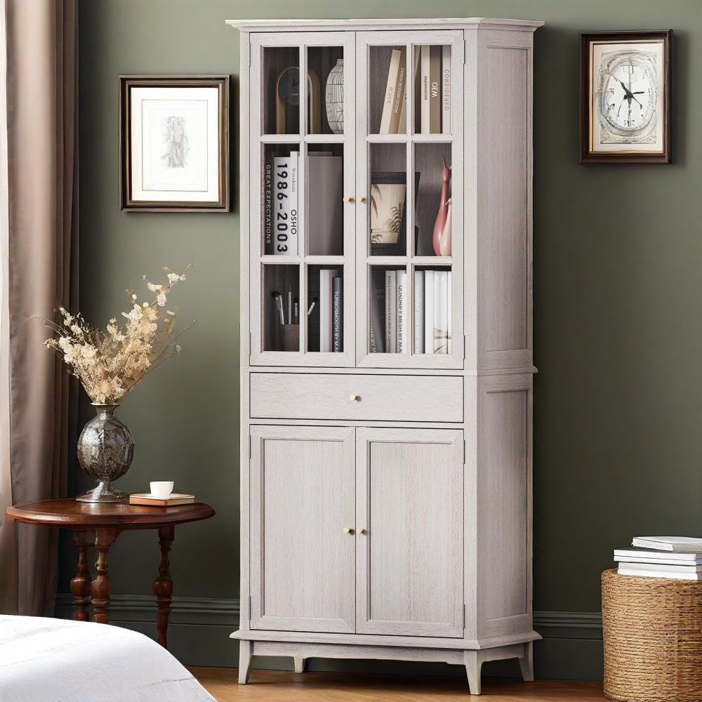 Latitude Run® 72.8''h White Oak Bookcase With Drawers And Glass ...