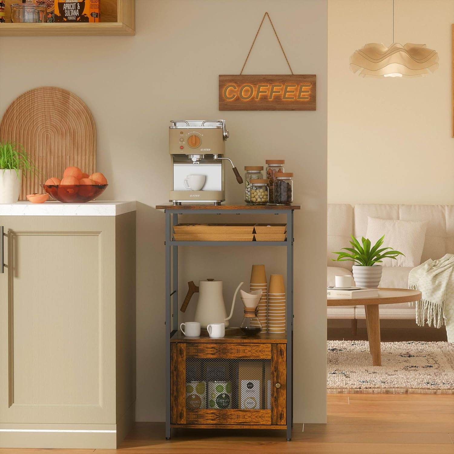 17 Stories Coffee Bar Station, 3-Tier Small Coffee Stand Station With ...