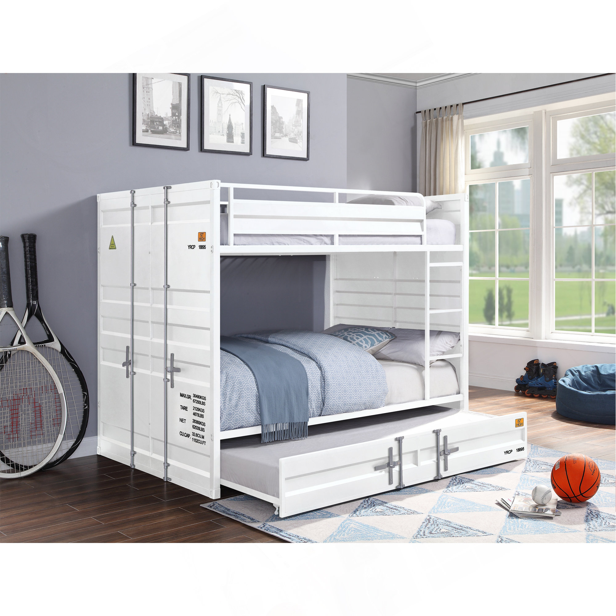 Hokku Designs Cargo White Finish Full Bunk Bed With Trundle | Wayfair