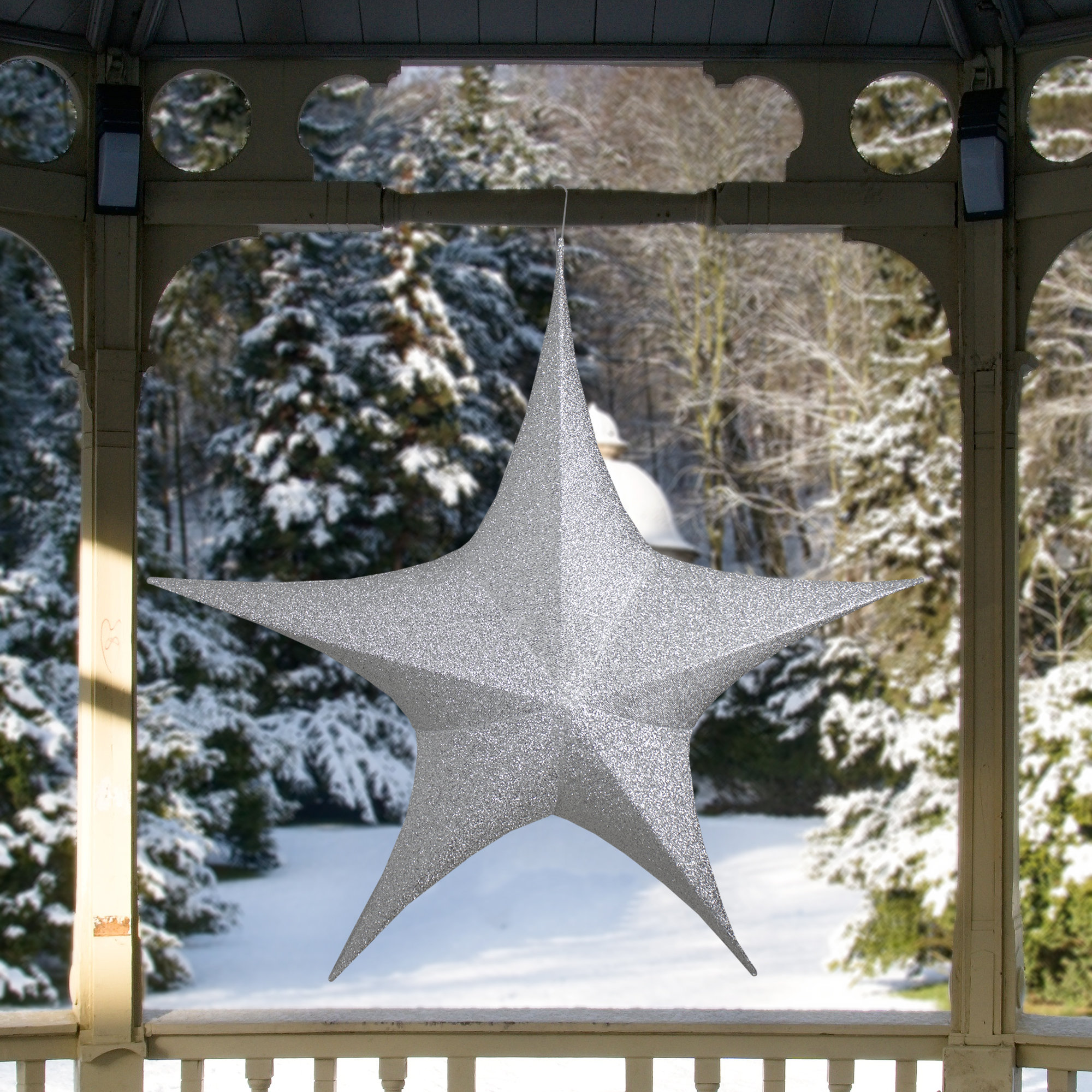 Northlight Seasonal 51" Silver Tinsel Foldable Christmas Star Outdoor ...