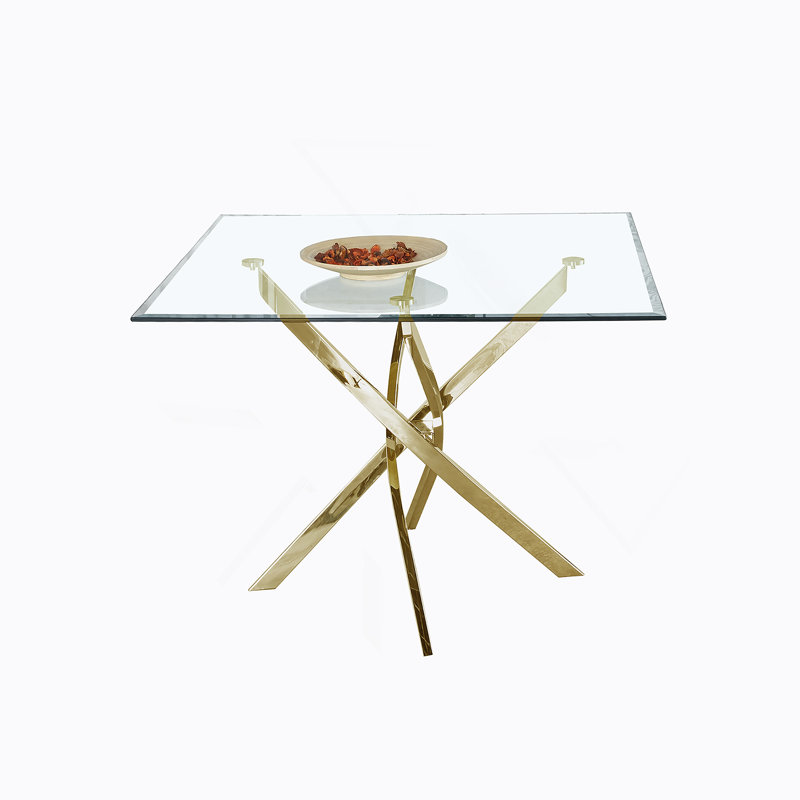 Mercer41 Contemporary Square Clear Dining Tempered Glass Table with ...