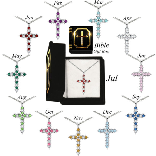 The Holiday Aisle® Crystal Birthstone Cross Necklace In Bible Gift Box ...