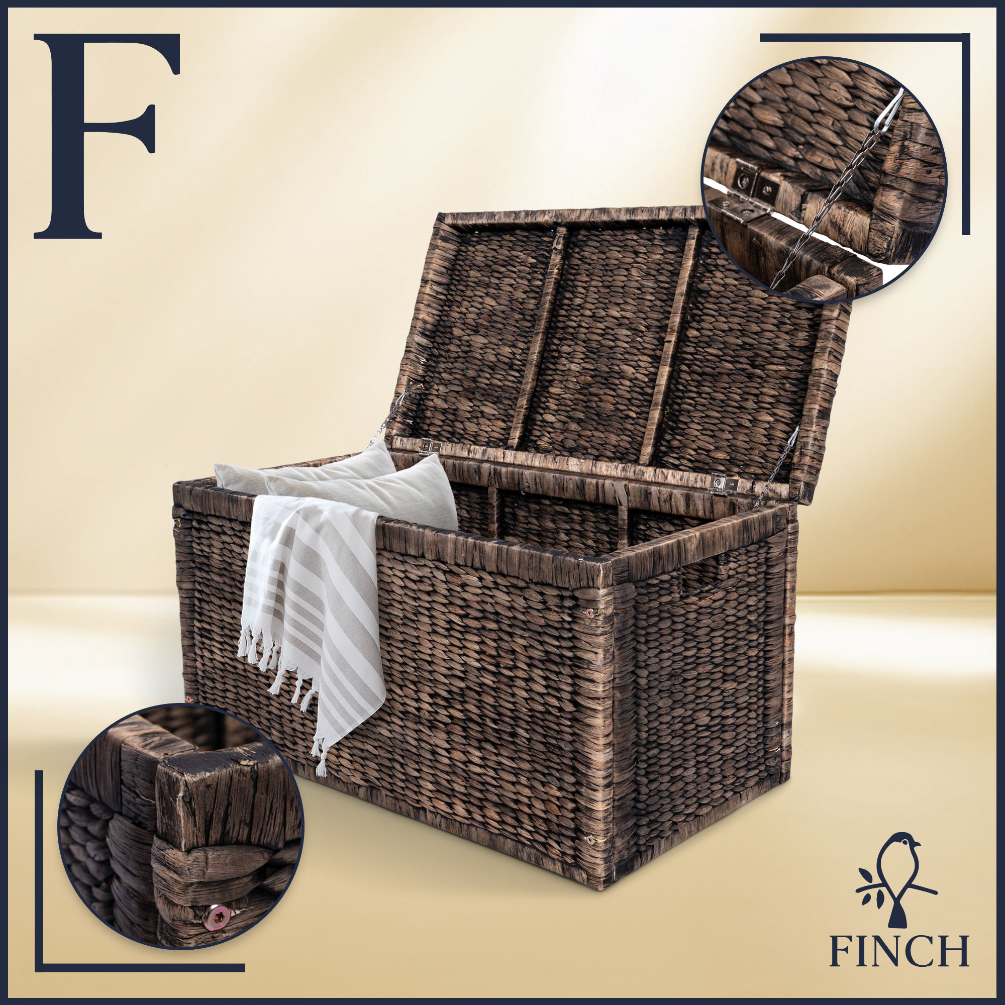 Finch Adler Wicker Trunk Vintage Boho style Chest, Wooden Frame with ...