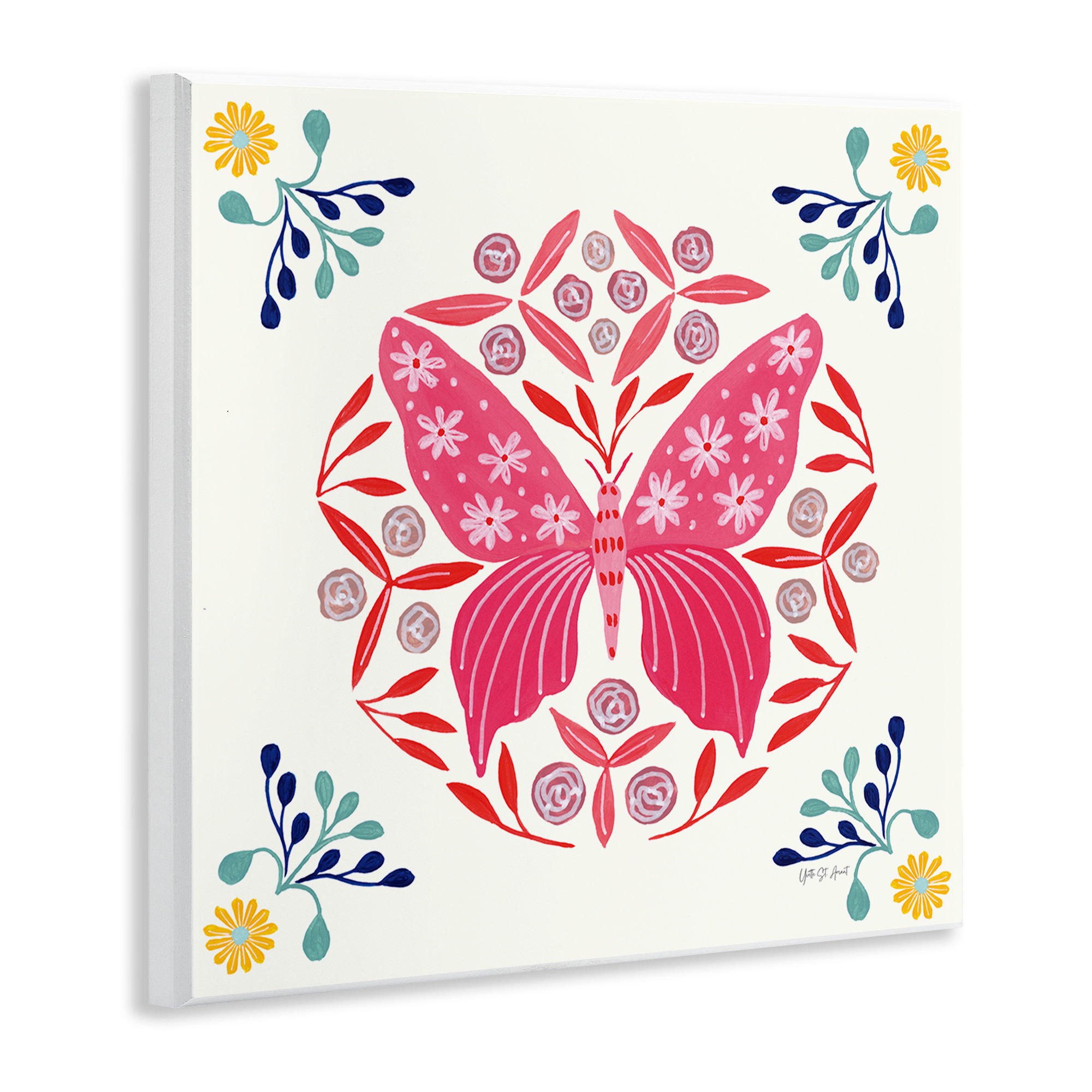 Dakota Fields Pink Folk Butterfly Wall Plaque Art by Yvette St. Amant ...