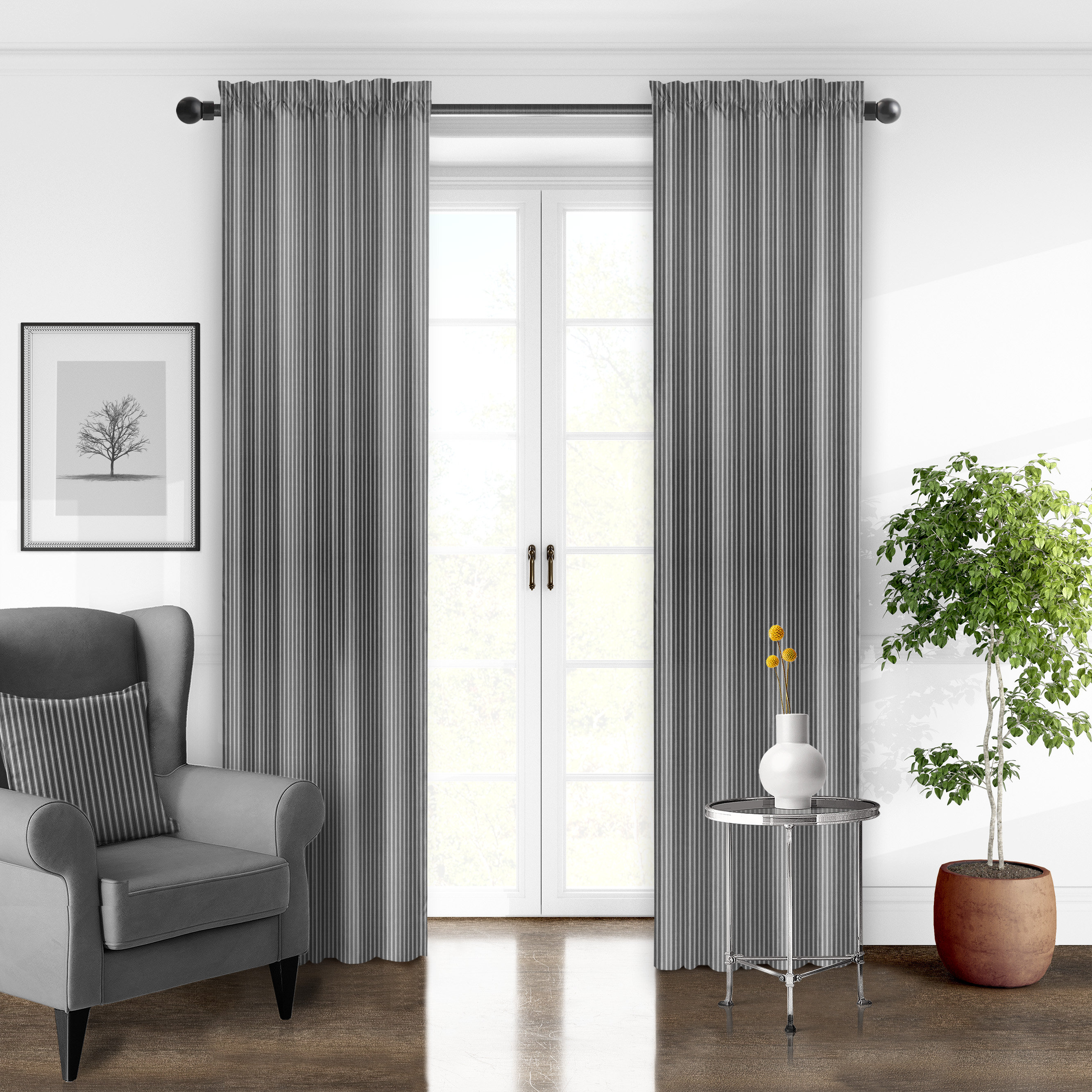 6ix Tailors Fine Linens Walker Stripe Rod Pocket Drapery Panel Room ...