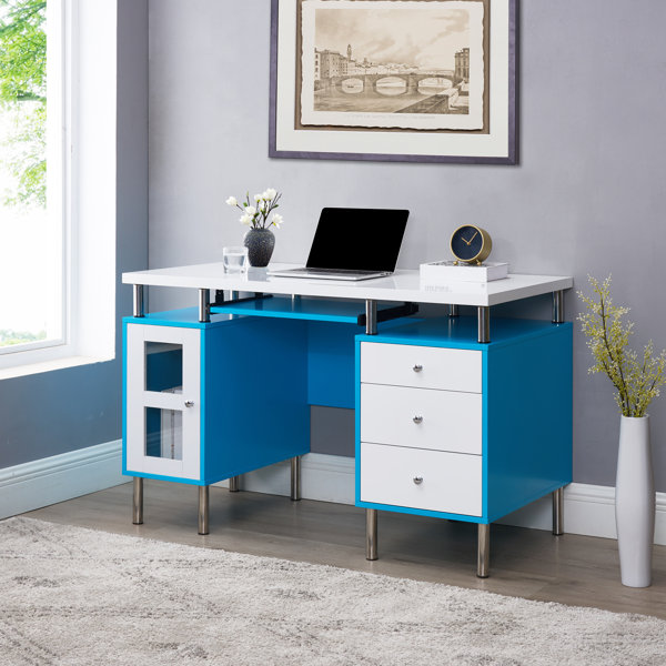 Hokku Designs Armany 47.2"W 3-Drawer Small Desk with Keyboard Tray ...