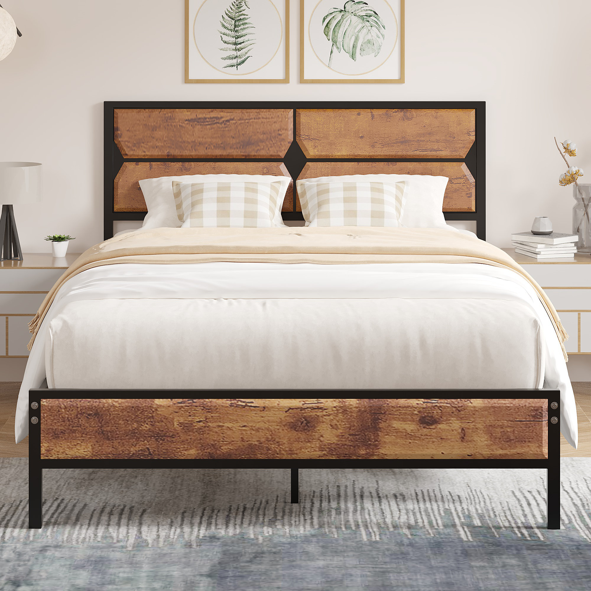 Williston Forge Platform Single/Double Size Bed Frame with Rustic Wood ...