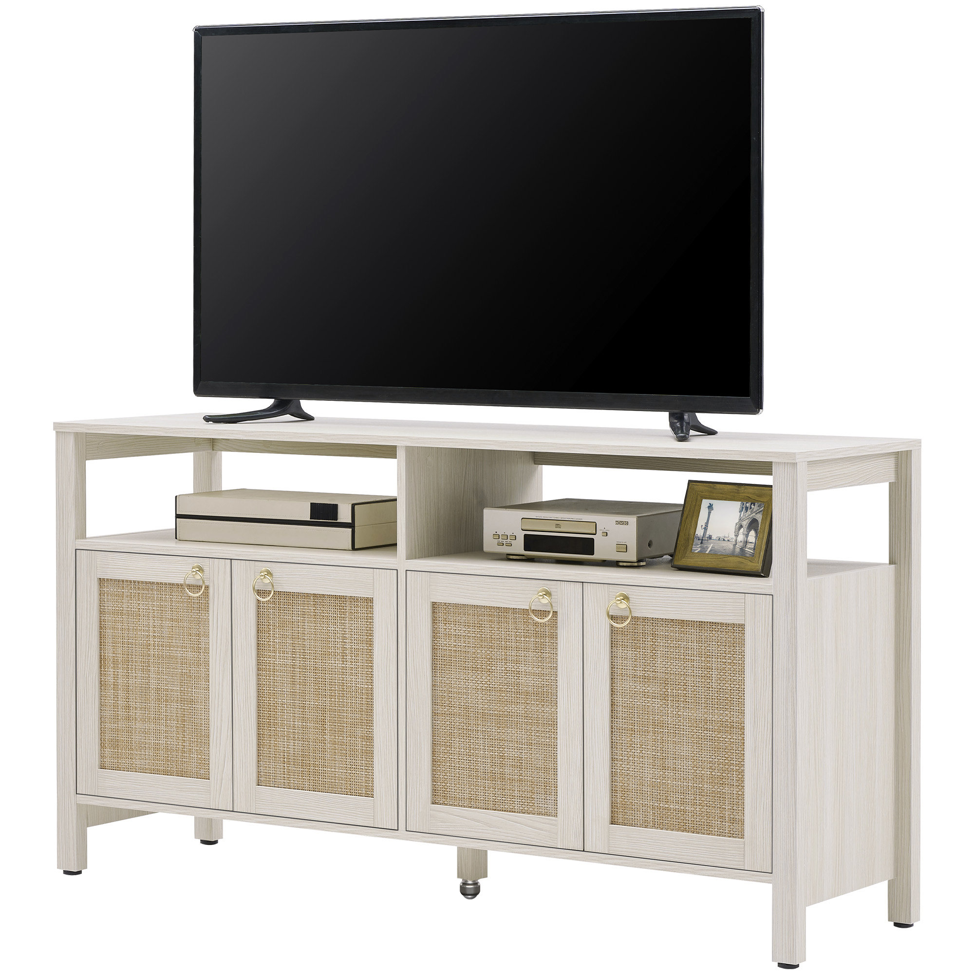 Bayou Breeze Pomodoro Boho TV Stand With 4 Rattan Storage Cabinets ...