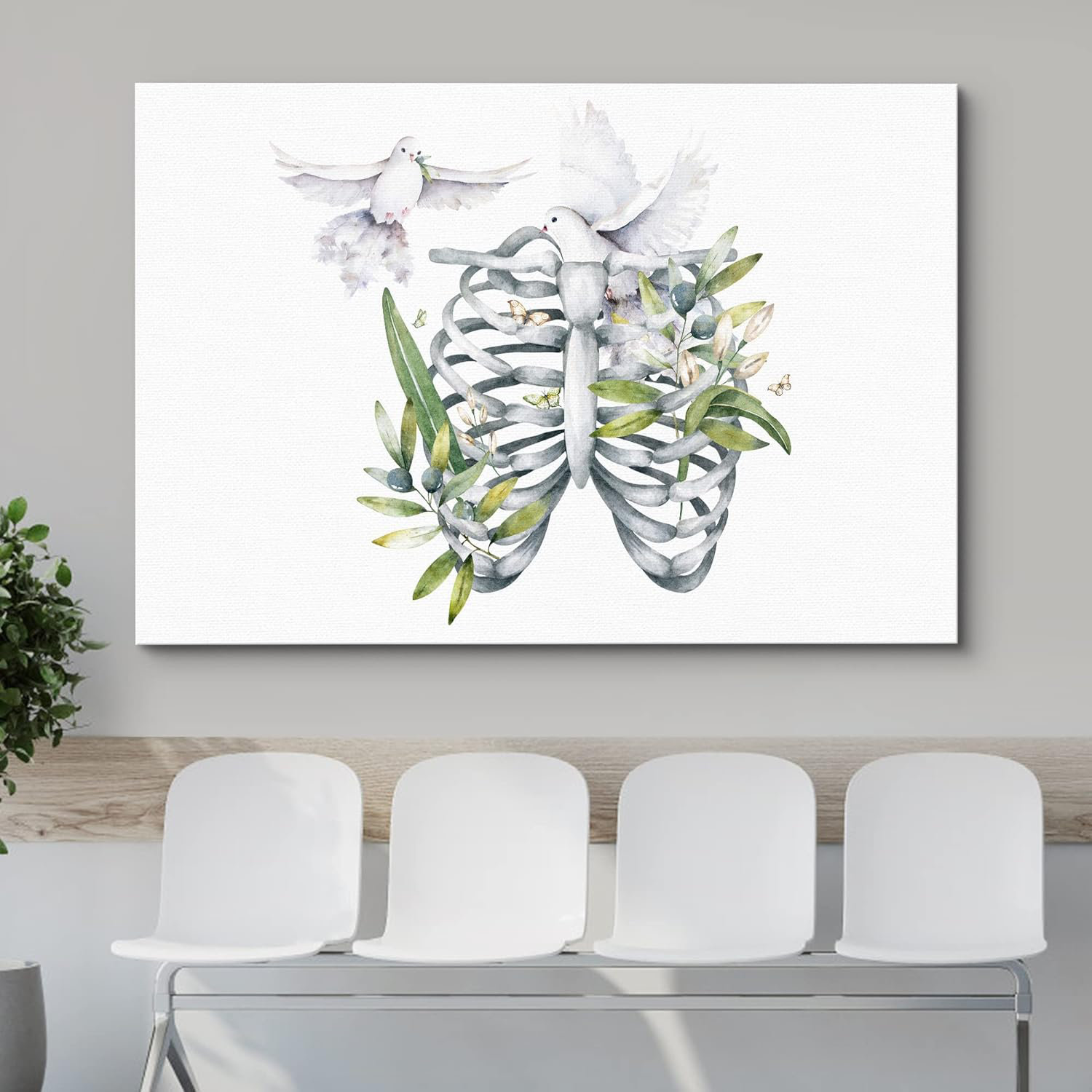 IDEA4WALL Hummingbird Skeleton Ribcage Plants Medical Health Modern Art ...