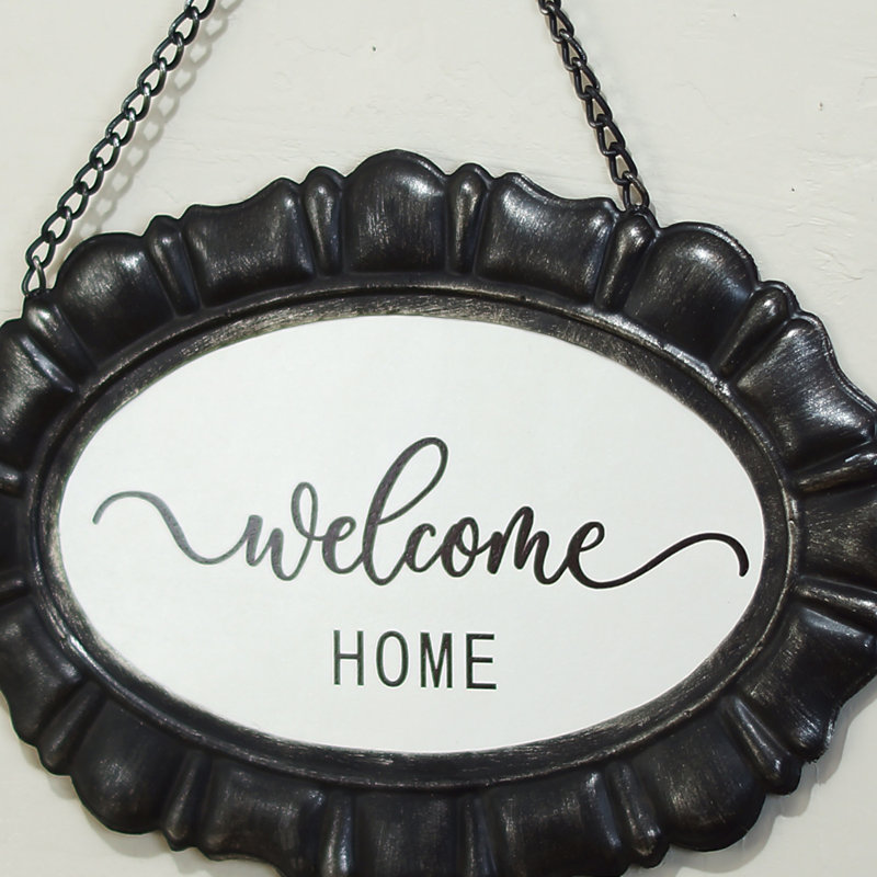 Winston Porter VIP Metal 15 in. Black Oval Hanging Welcome Sign | Wayfair
