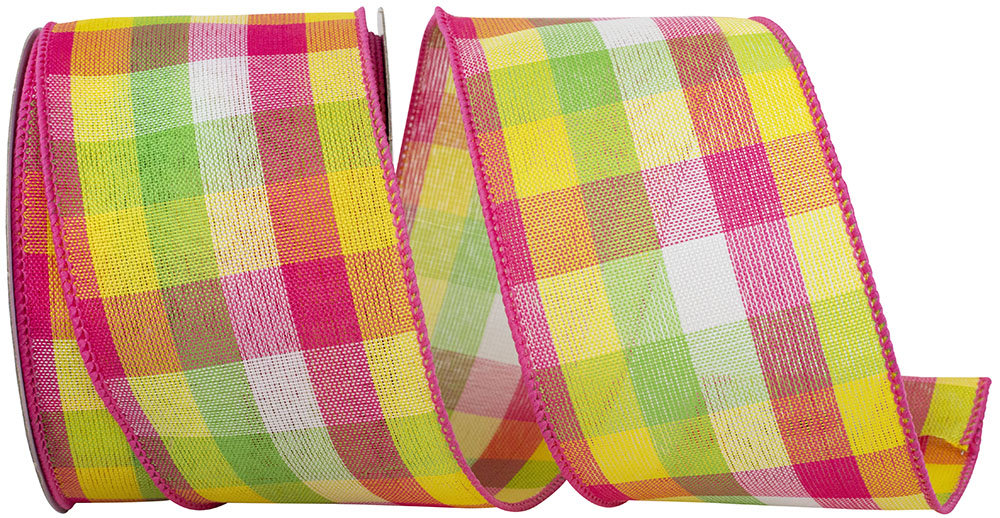 The Holiday Aisle® Pink Celine Springtime Plaid Wired Edge Ribbon | Wayfair