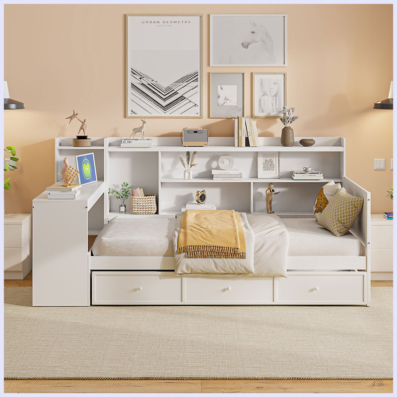 Mercer41 Modern Wooden Daybed With 3 Drawers, USB Ports and desk | Wayfair