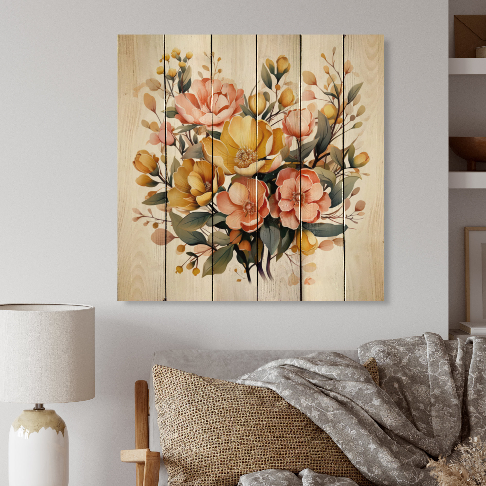Red Barrel Studio® Colorful Yellow Minimalism Bouquet I On Wood Print ...
