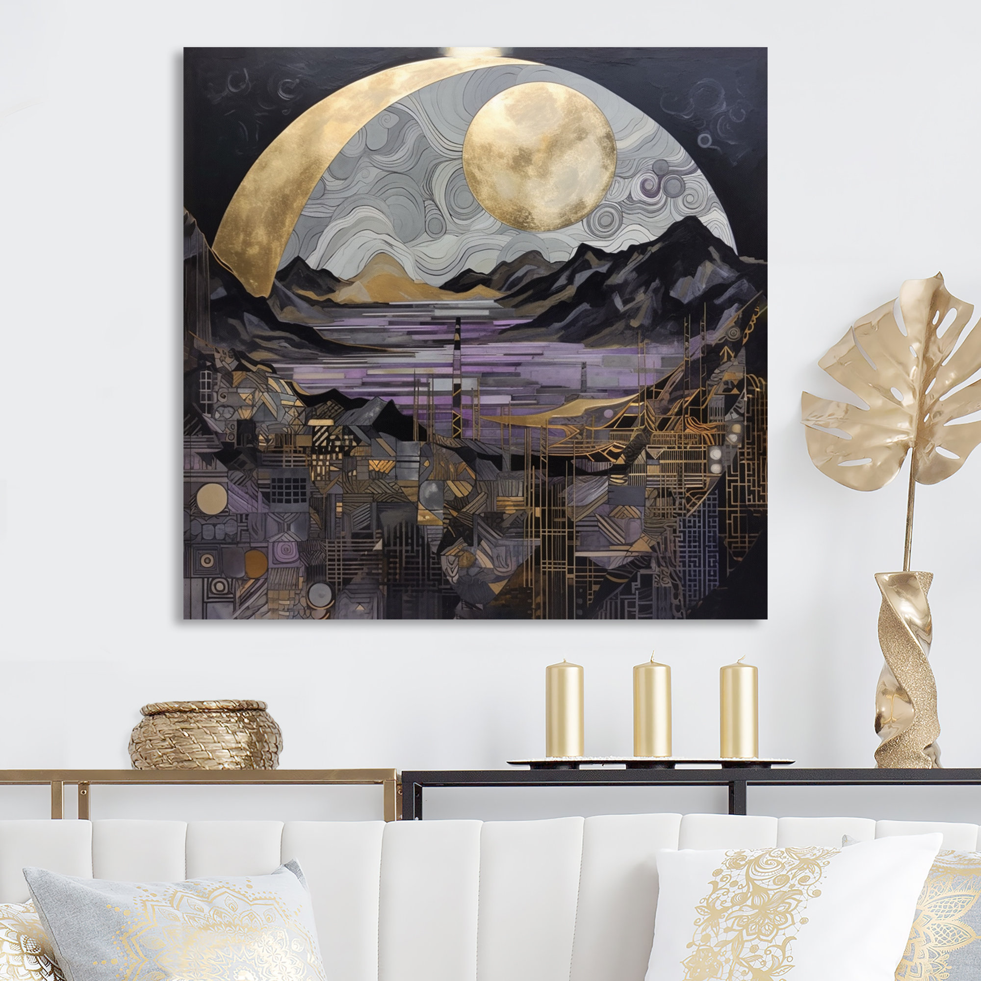 Highland Dunes Golden Rising Moon III Framed On Canvas Print | Wayfair