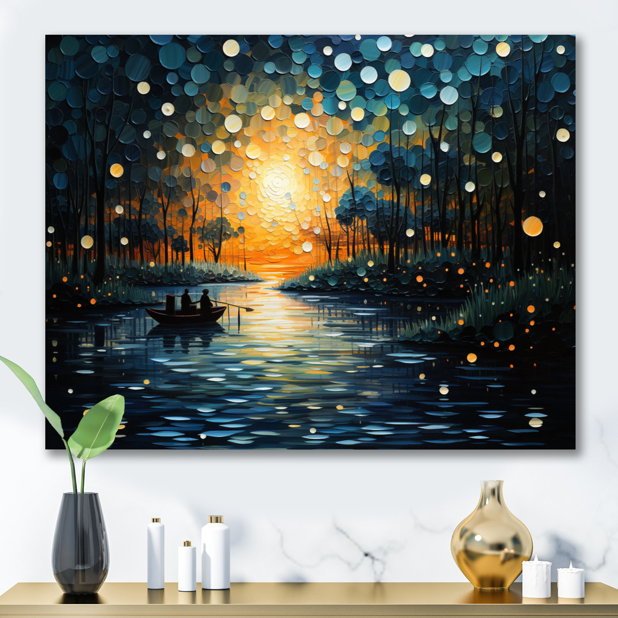Red Barrel Studio Pointillism River At Sunrise - Pointillism Canvas ...
