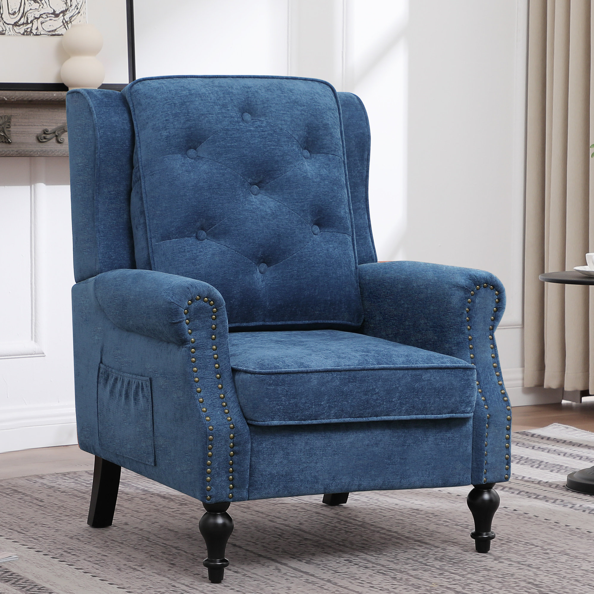 Charlton Home Mid-Century Modern Wingback Recliner with Linen ...