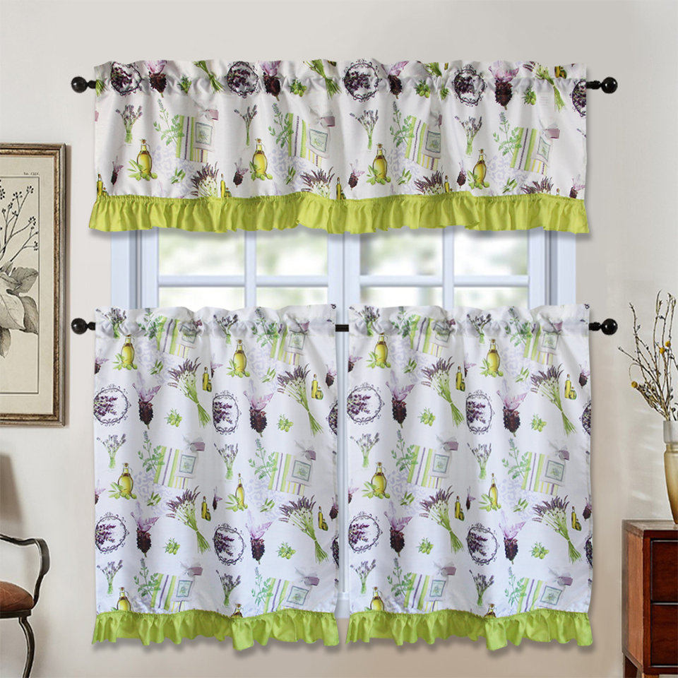East Urban Home BT589-D2 3PC RUFFLED KITCHEN CURTAIN | Wayfair