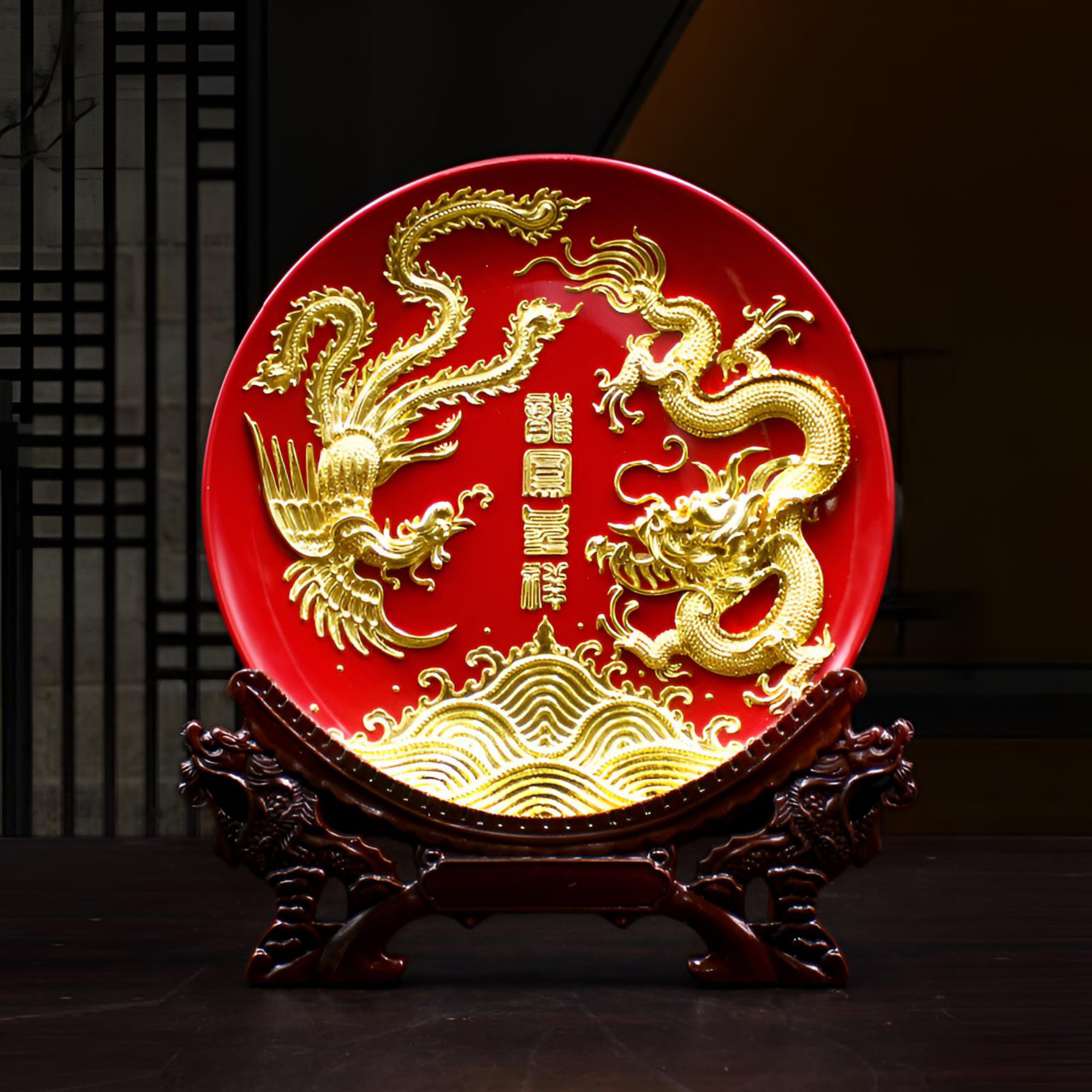 Infinity Handcrafted Ceramic Lacquer Thread Dragon Phoenix Ornamental ...