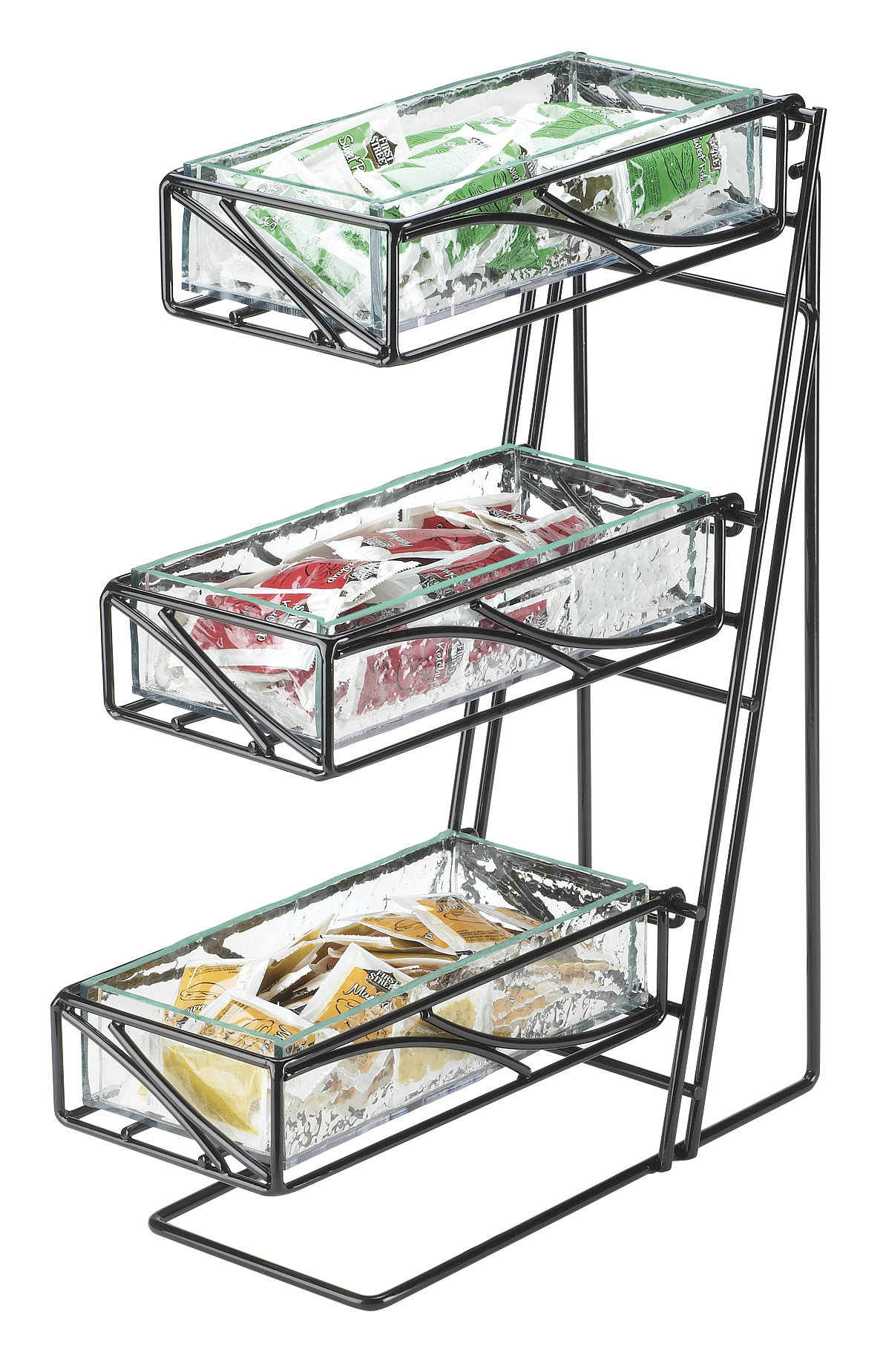 Cal-Mil Black 3-Tier Metal Flatware / Condiment Display with Faux Glass ...