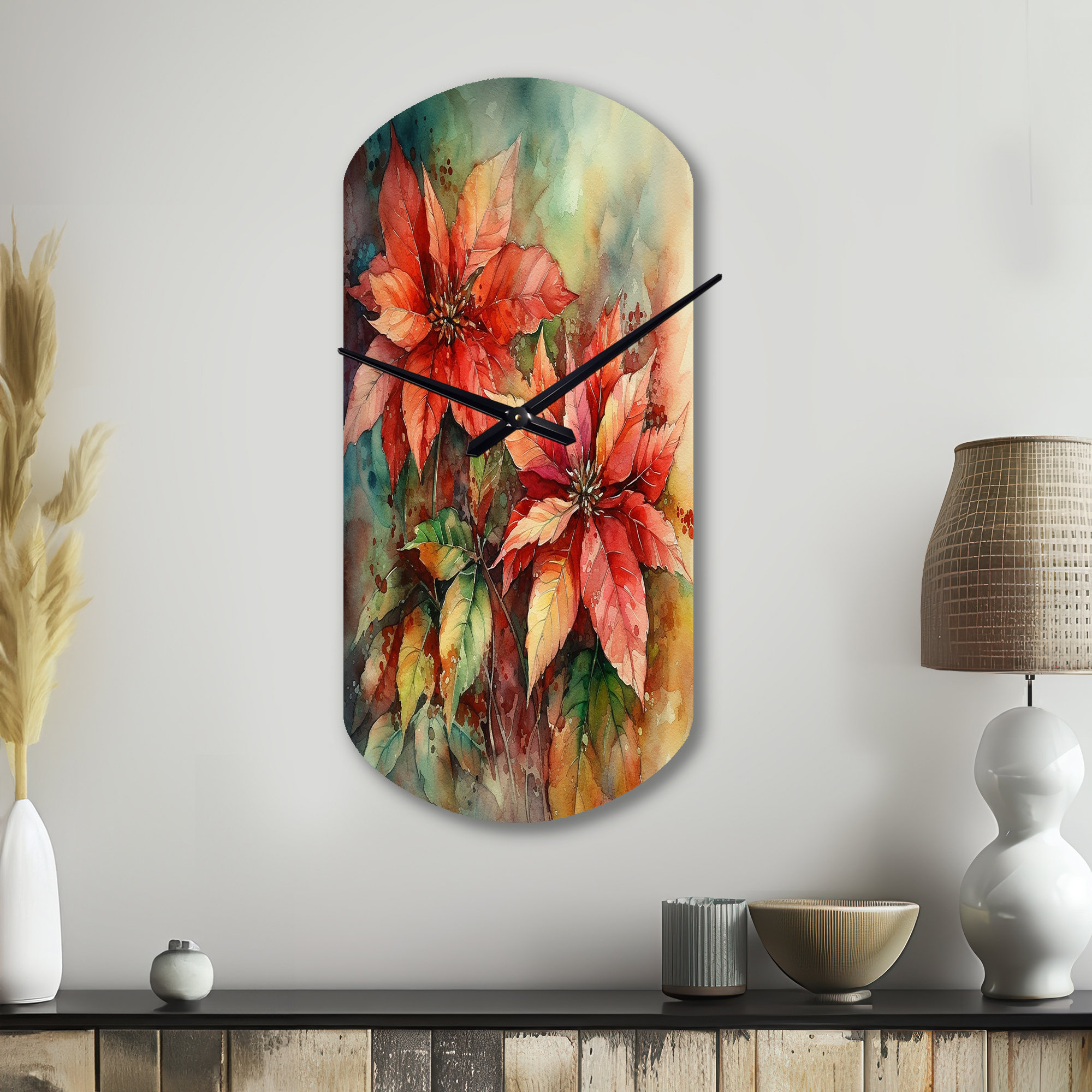 Design Art Red Blossoming Poinsettias II - Poinsettia Asymmetrical ...