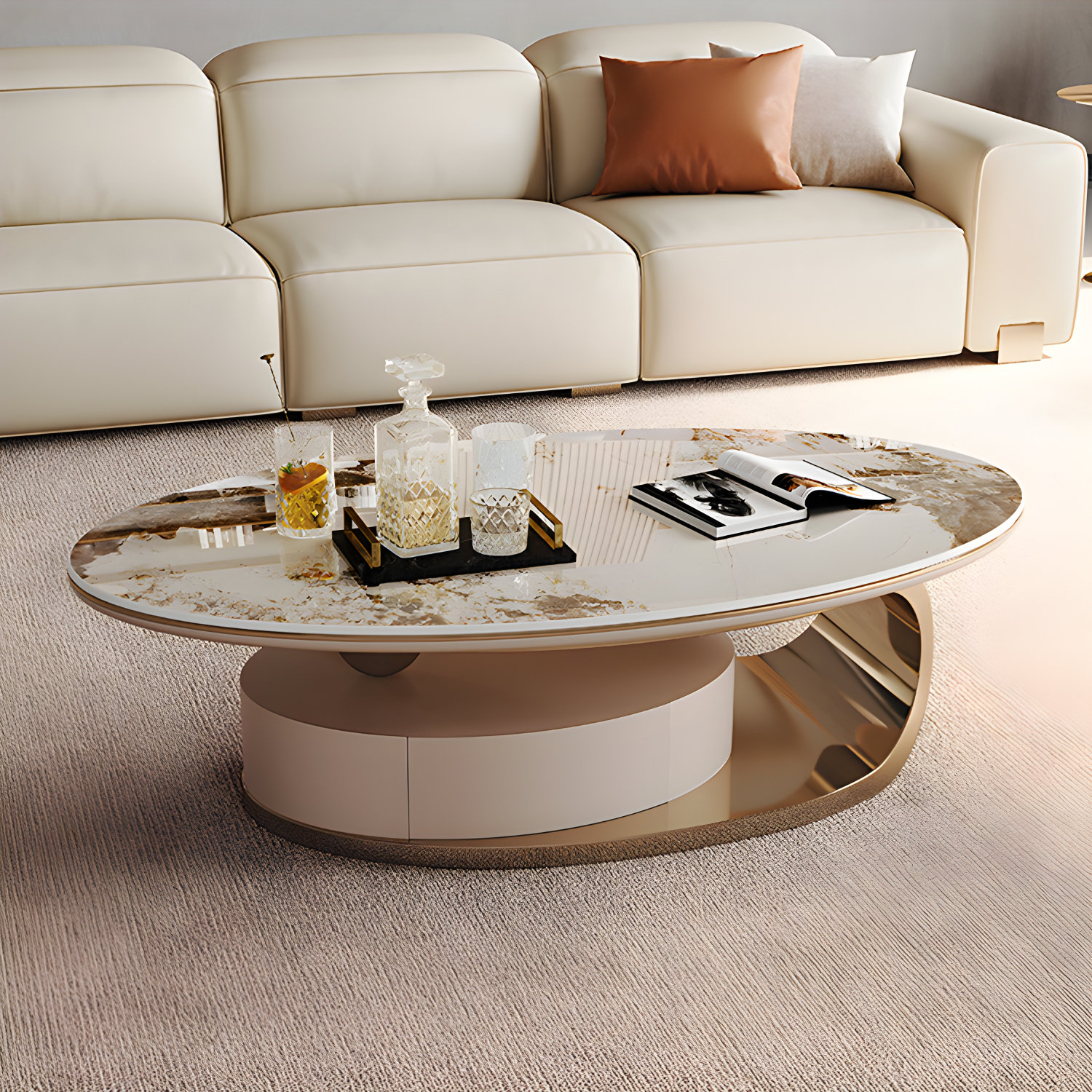 Mercer41 Reinert 51.18 in. Luxury Gold Coffee Table with Strong Storage ...