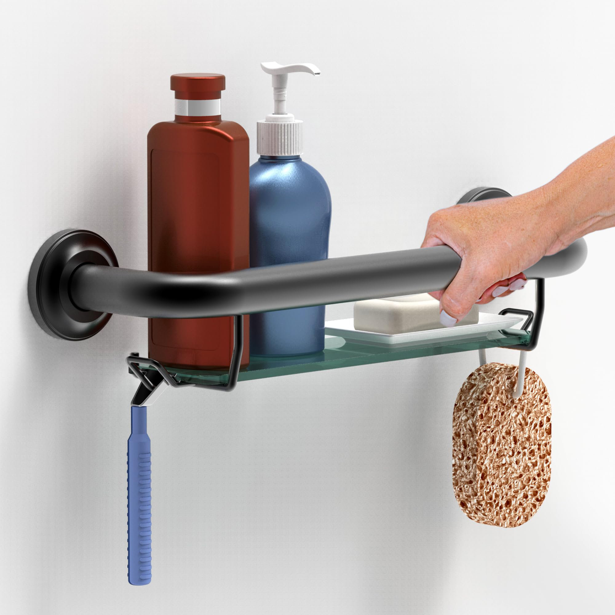 Latitude Run® Compliant Grab Bar With Glass Shelf For Shower Wall And ...