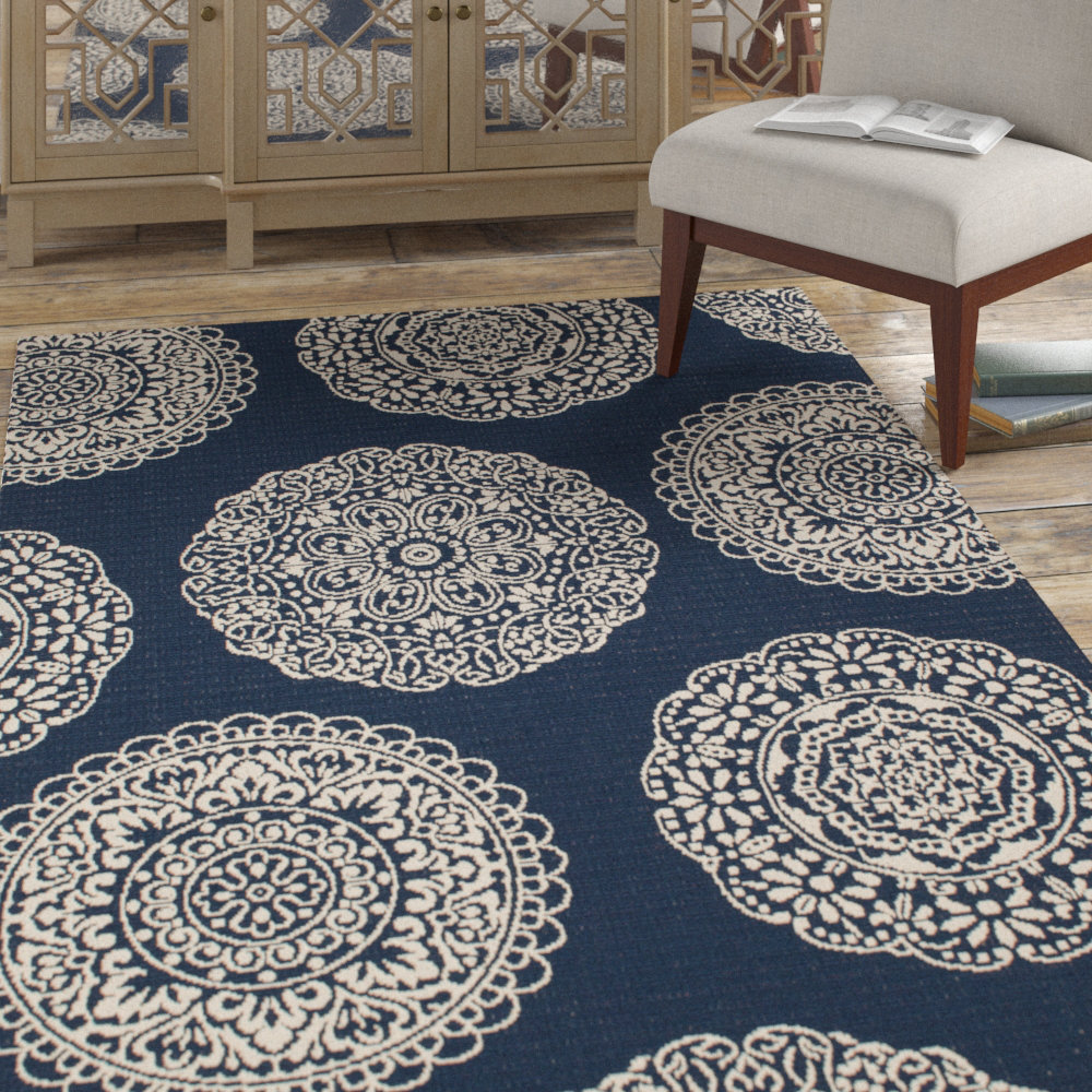 Lark Manor Tapis intérieur / extérieur bleu marine / ivoire Adaia et Commentaires - Wayfair Canada