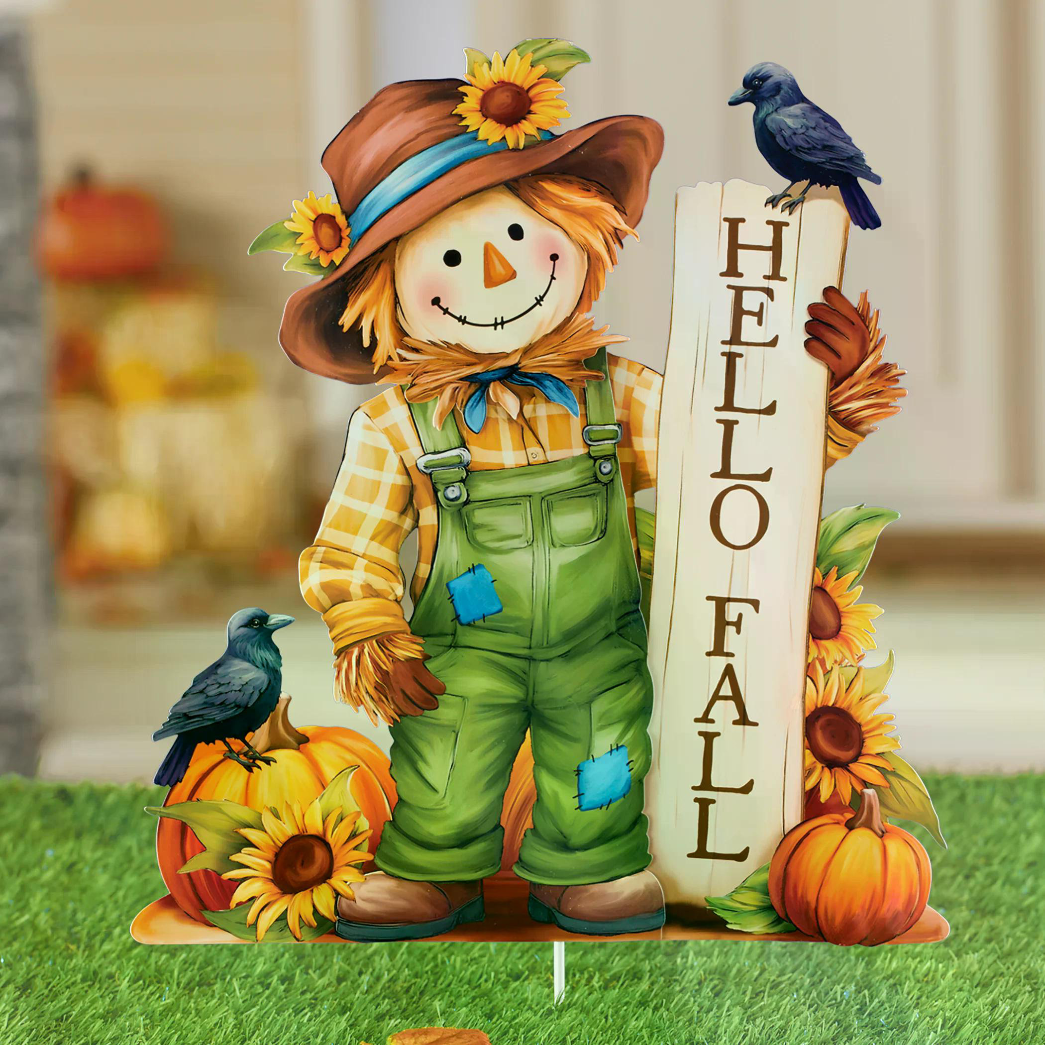Ophelia & Co. Scarecrow Hello Fall Sign Outdoor Garden Stake | Wayfair