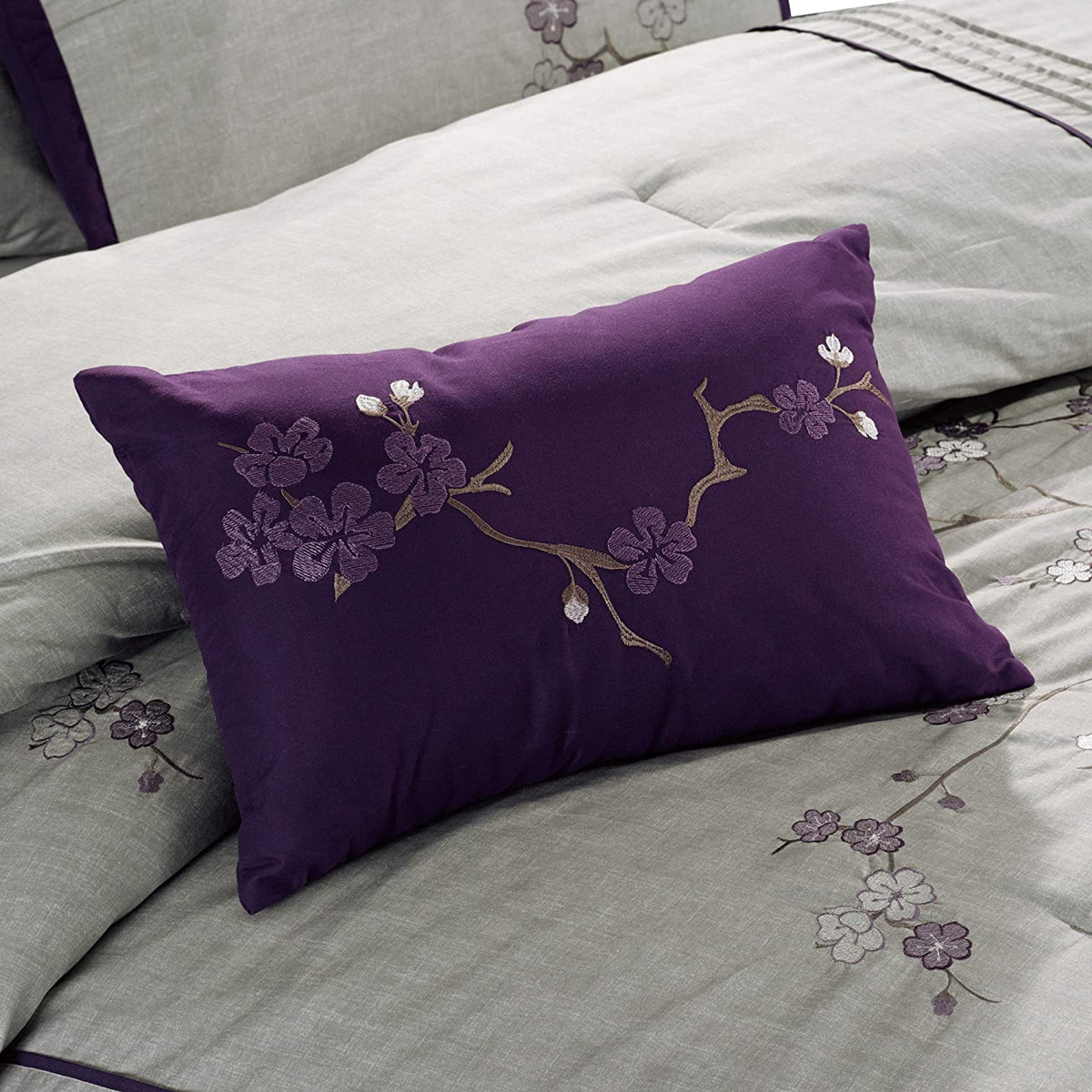 Chezmoi Collection Miki Cherry Blossom Embroidery Comforter Set ...