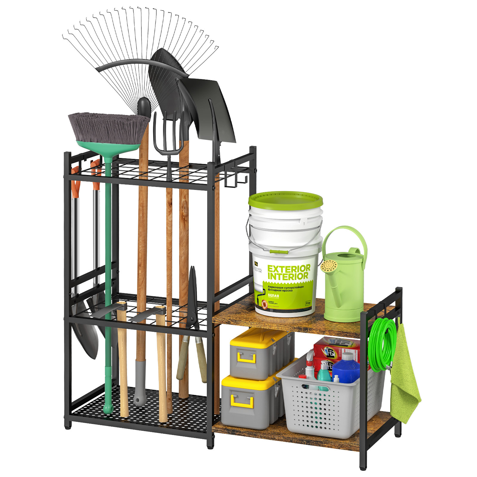 17 Stories Garden Tool Rack Holds Up To 35 Long Handled Yard Tools For ...