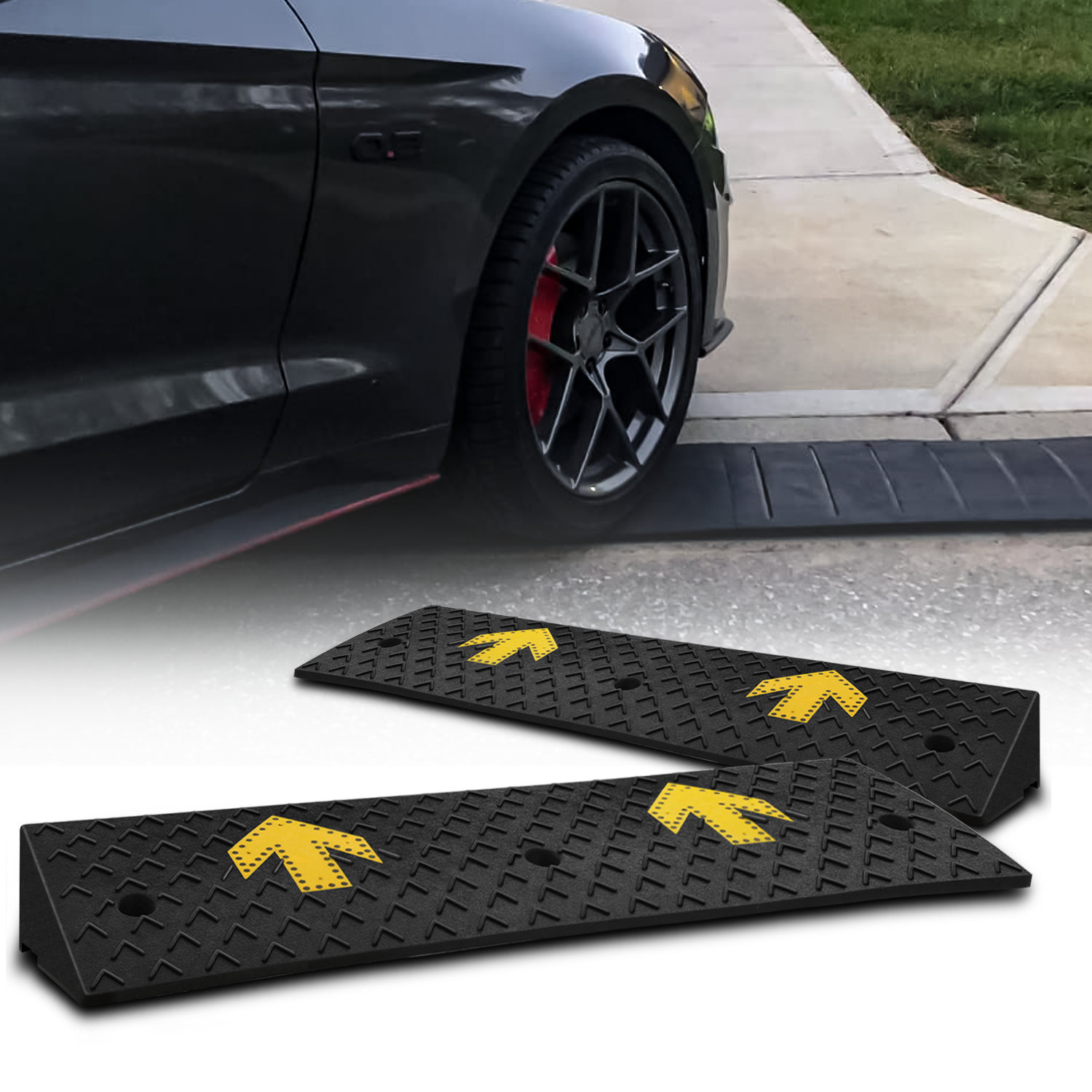 Magshion Rubber Arrow Curb Ramp Rise Heavy-Duty Threshold Driveway Ramp ...