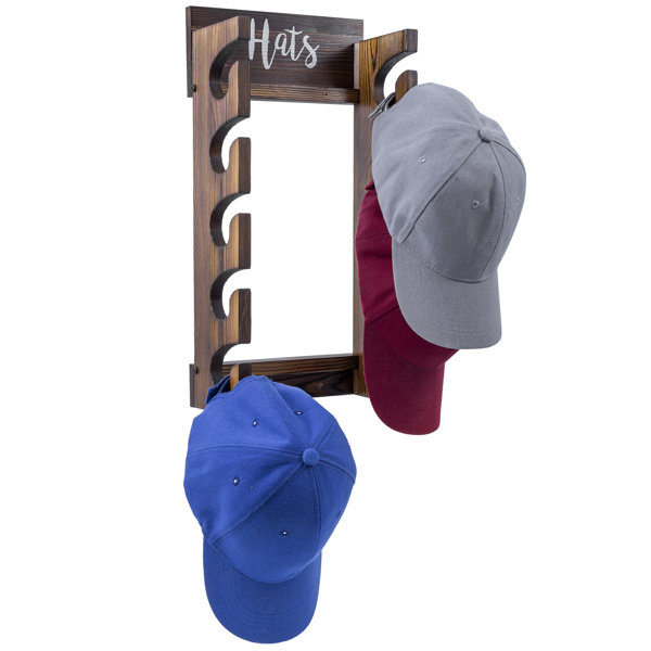 Millwood Pines Wall Mounted Decorative Wood Hat Cap Hooks Rack | Wayfair