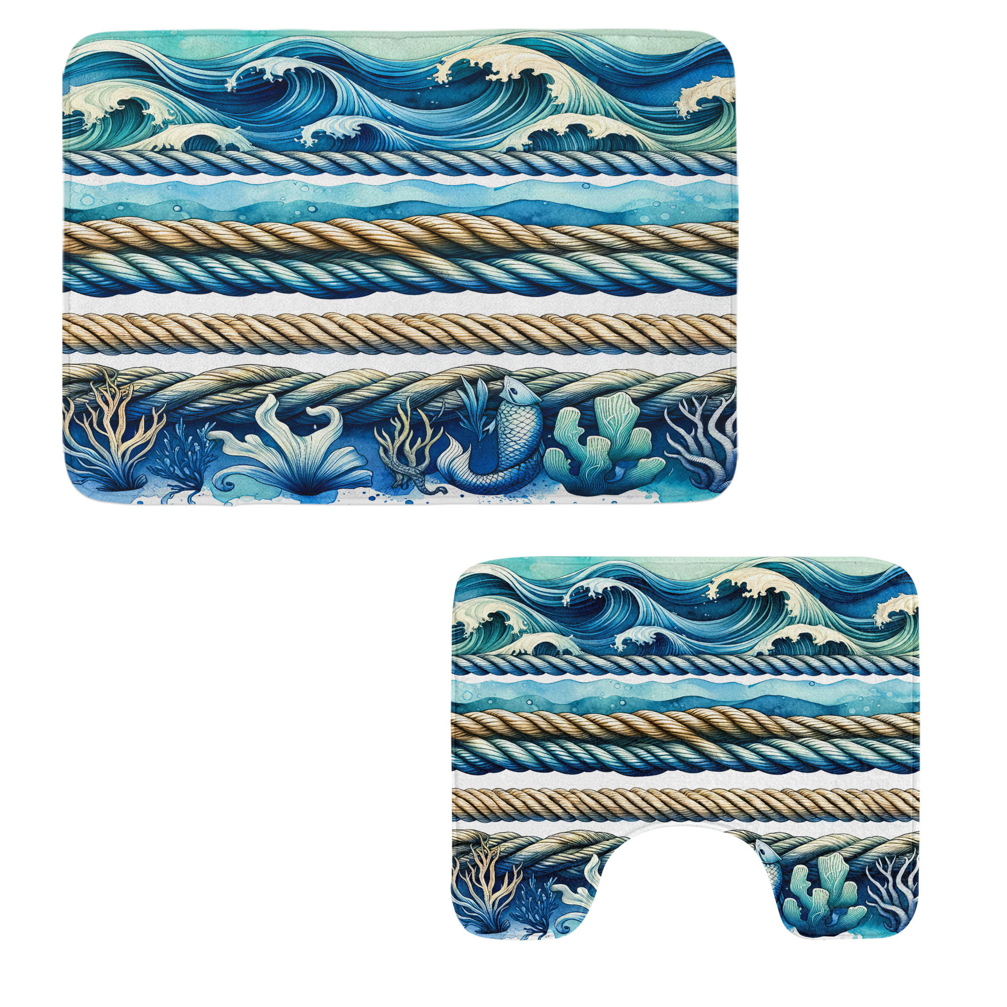 East Urban Home Coastal Bathroom Rug Set 2 Pieces Rectangle & Contour ...