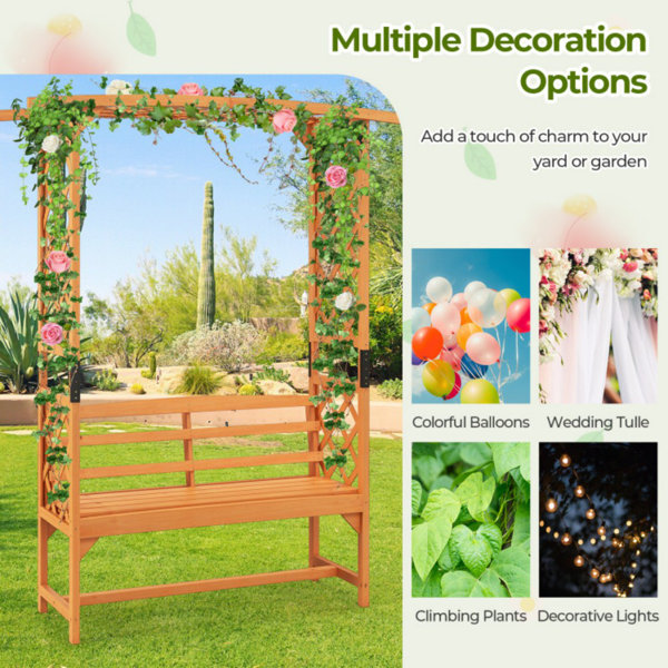 Costway 6.5 Ft Tall Patio Garden Arbor With Pergola 2-seat Bench ...