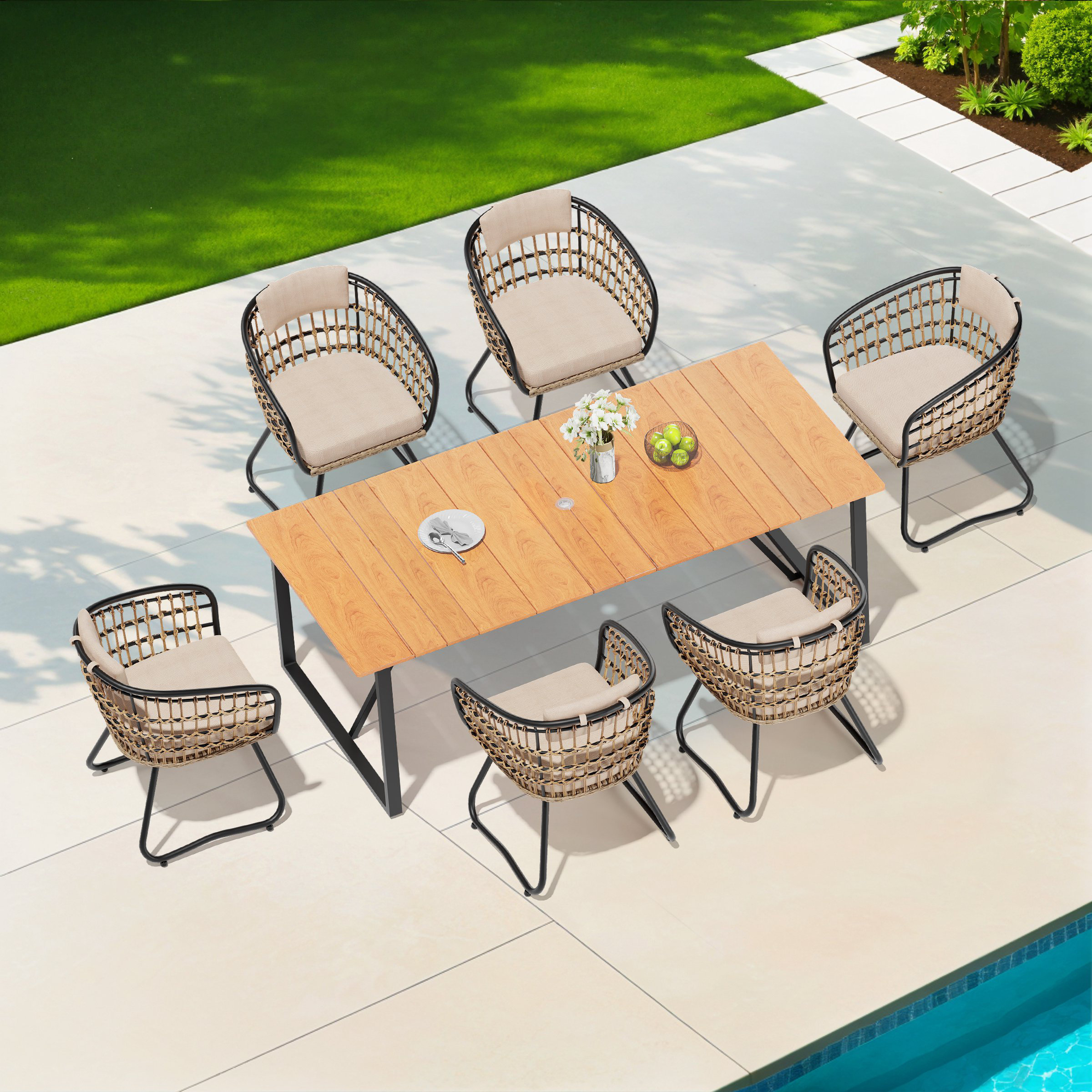 Bayou Breeze 6 People Rectangular Patio Dining Set With Cushions | Wayfair