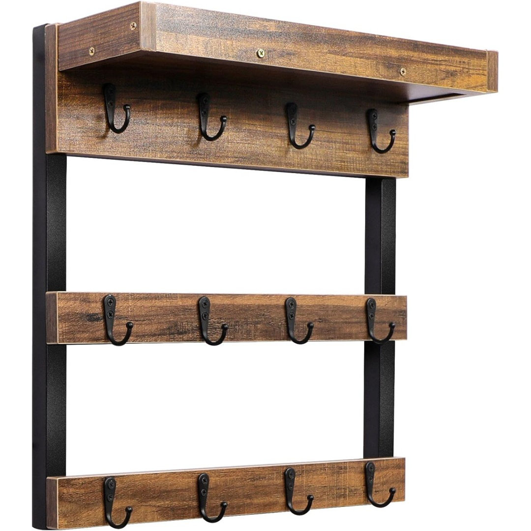 Ophelia & Co. Coffee Mug Rack Wall Mounted, Rustic Wood Cups Rack With ...