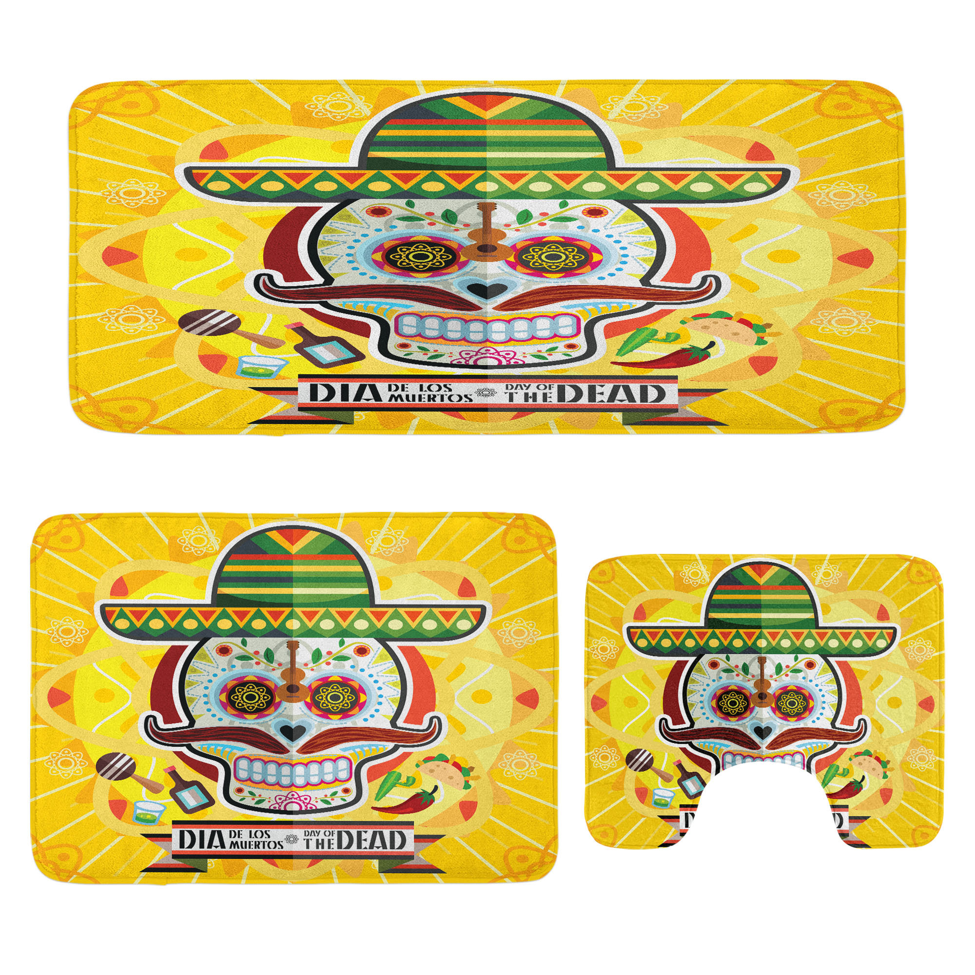 East Urban Home Colorful Bathroom Rug Set 3 Pieces U-Shape & Rectangle ...