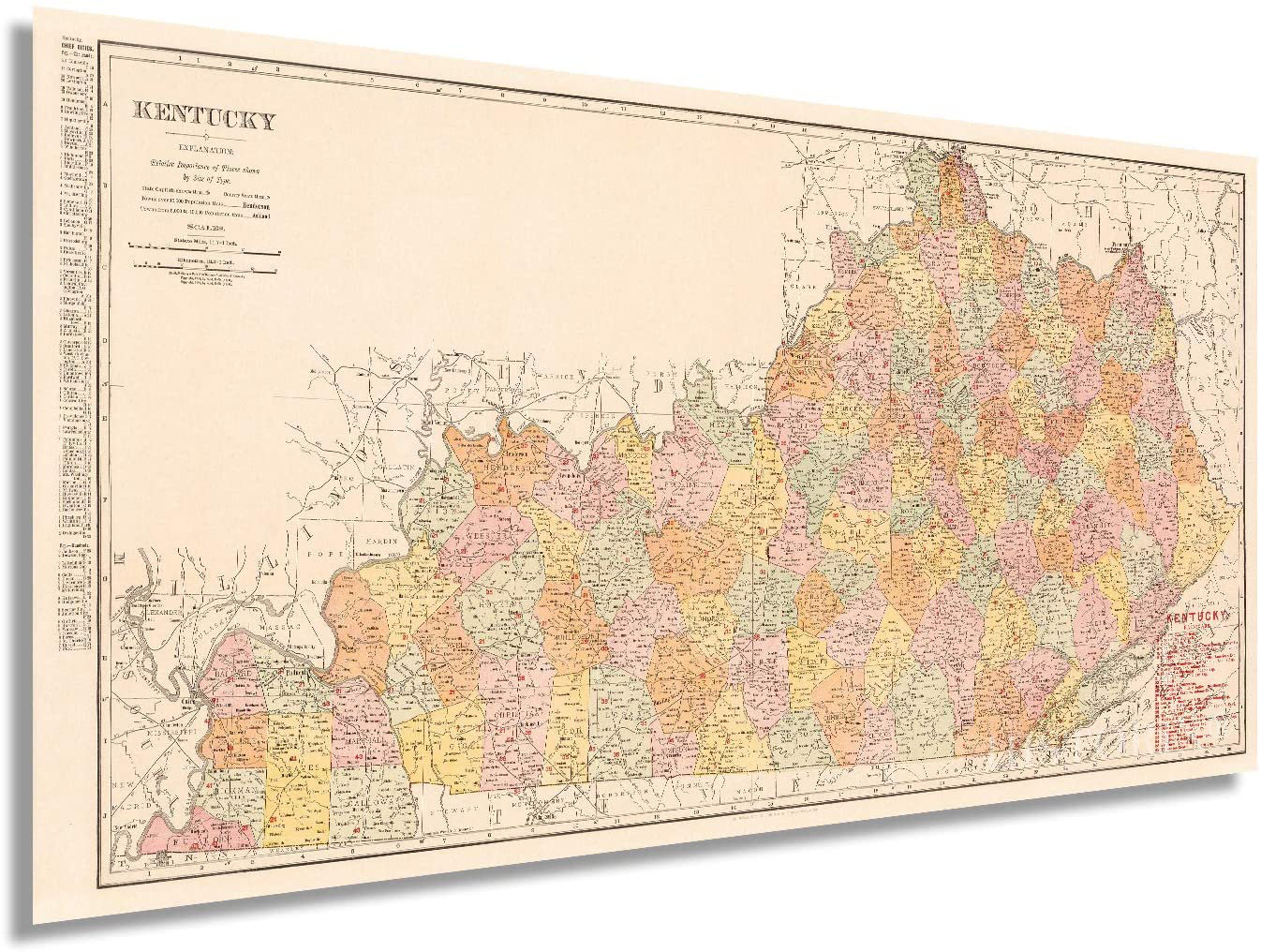 HISTORIC PRINTS Historix Vintage 1905 Kentucky State Map - 24X48 Inch ...