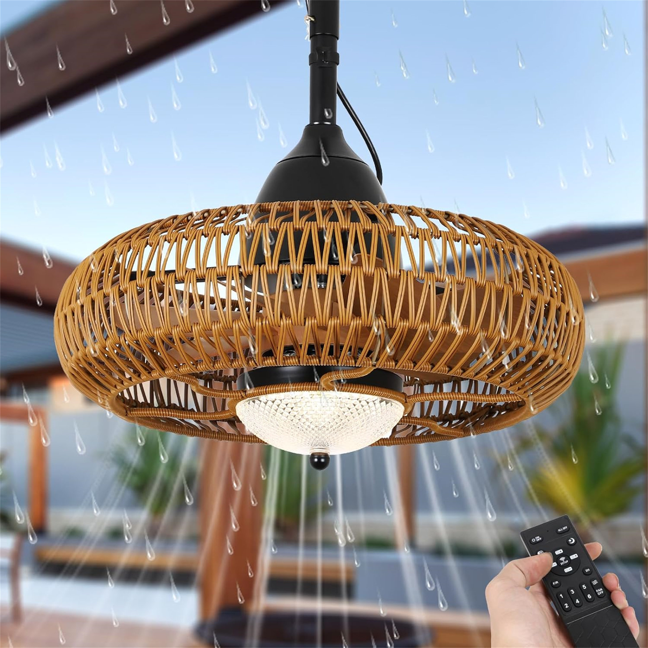 Bay Isle Home™ Waterproof Outdoor Ceiling Fan with Lights Remote ...