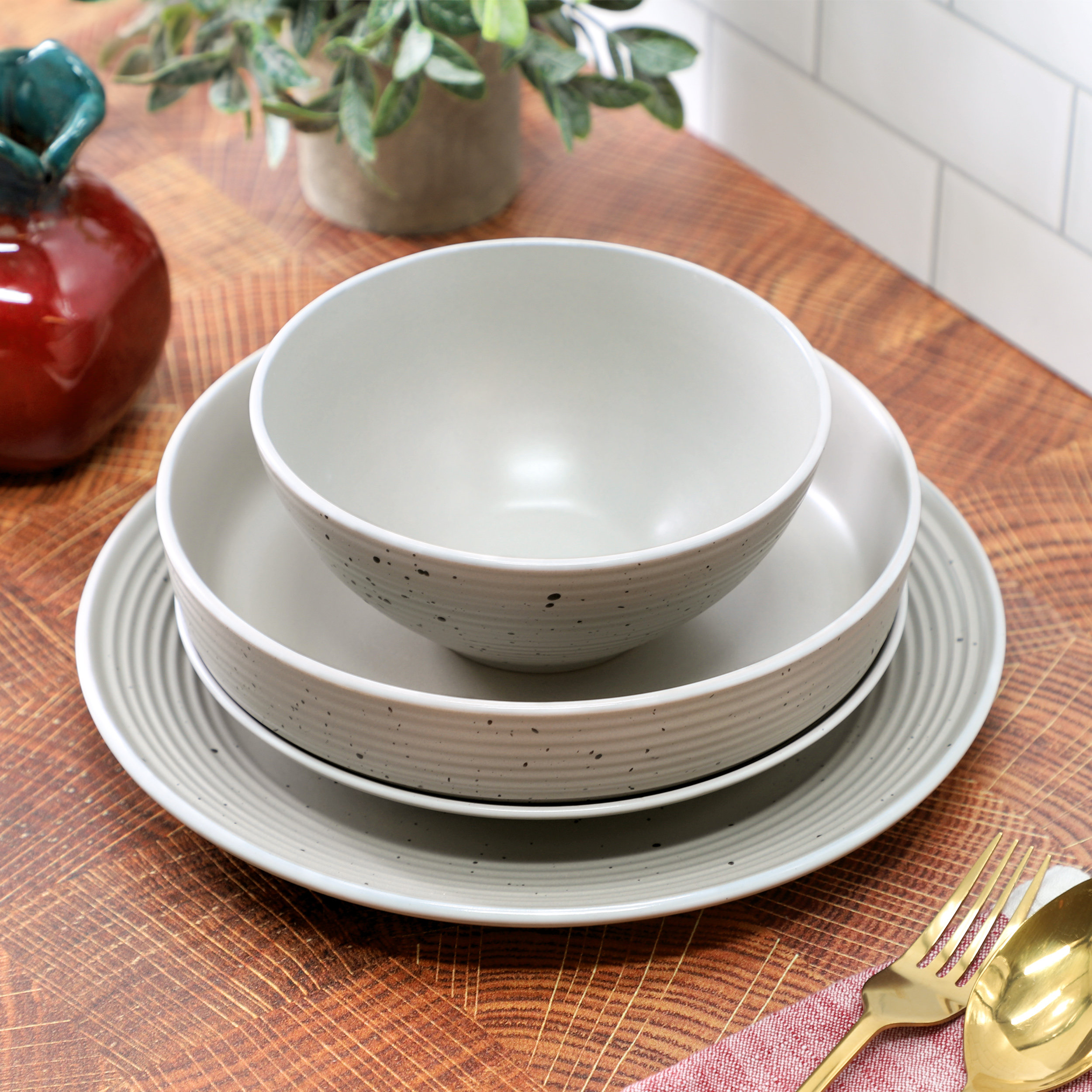 HomeStyle Entertaining Emilia 16 Piece Double Bowl Stoneware Dinnerware ...