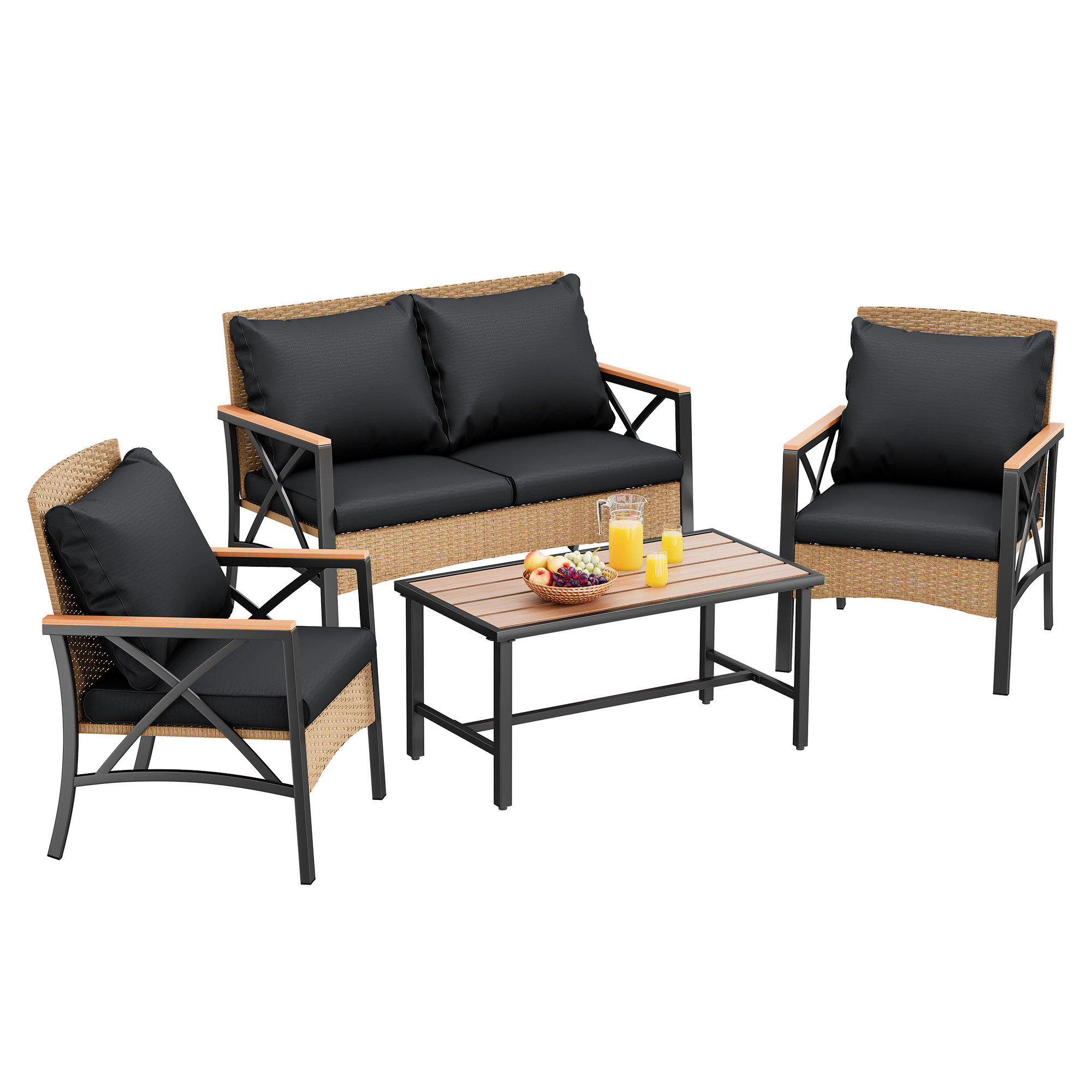 Winston Porter 4-Piece Outdoor Wicker Conversation Furniture Sets Patio ...
